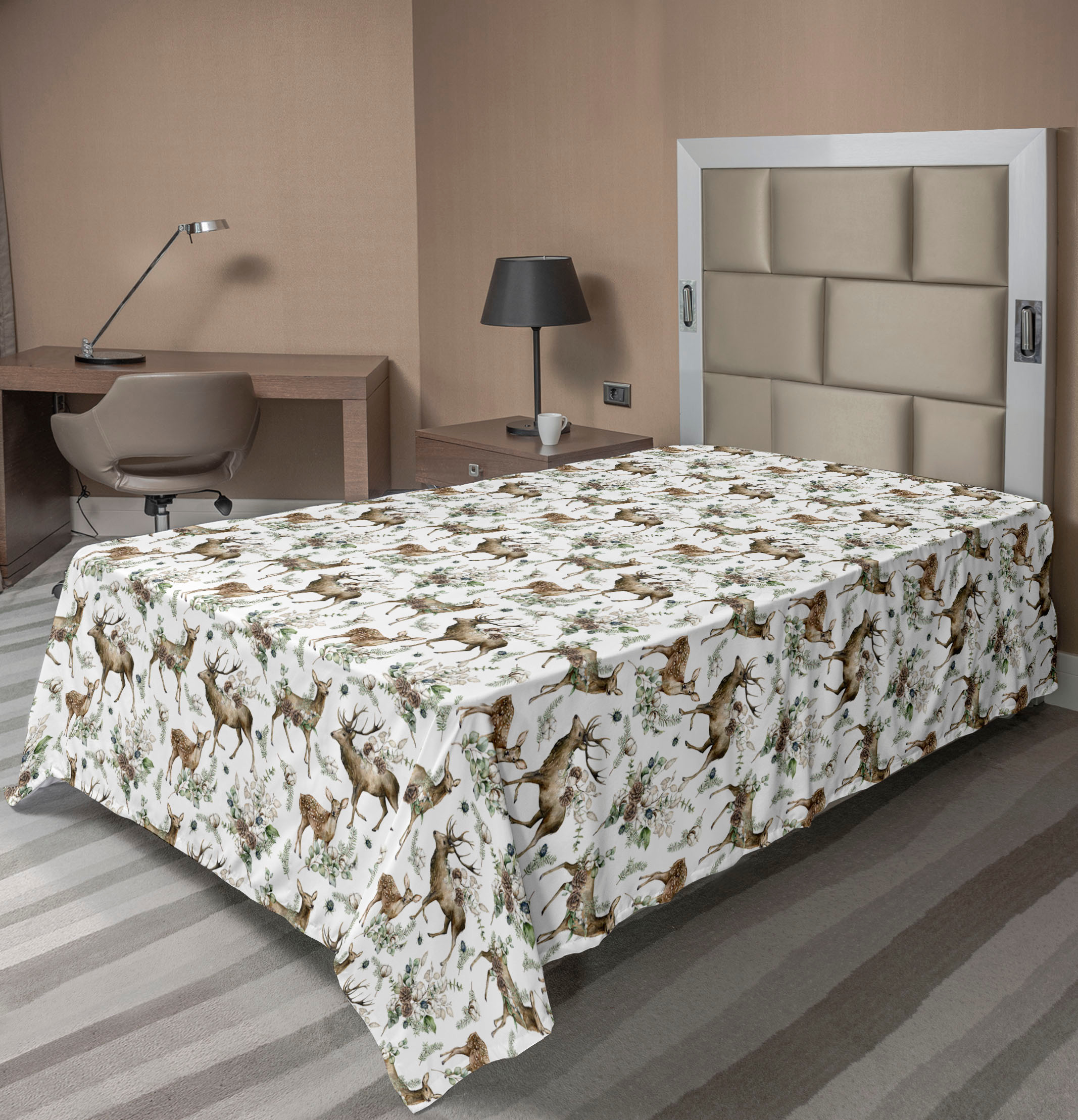 Ambesonne Woods Flat Bedding Sheet Soft Top Sheet, Antler Reindeer ...