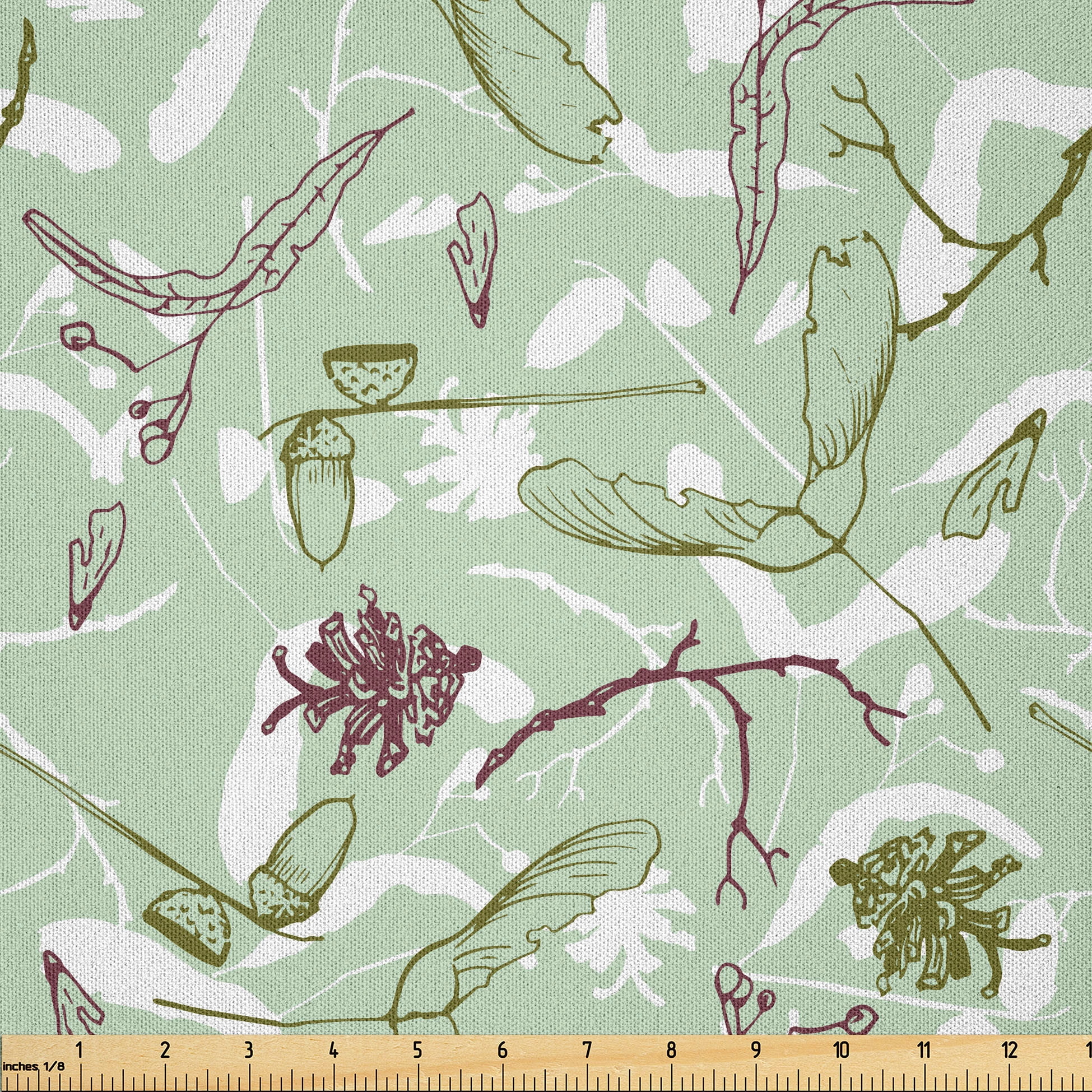 Ambesonne Woodsy Fabric by the Yard Microfiber, Twigs Acorns Pine Cone ...