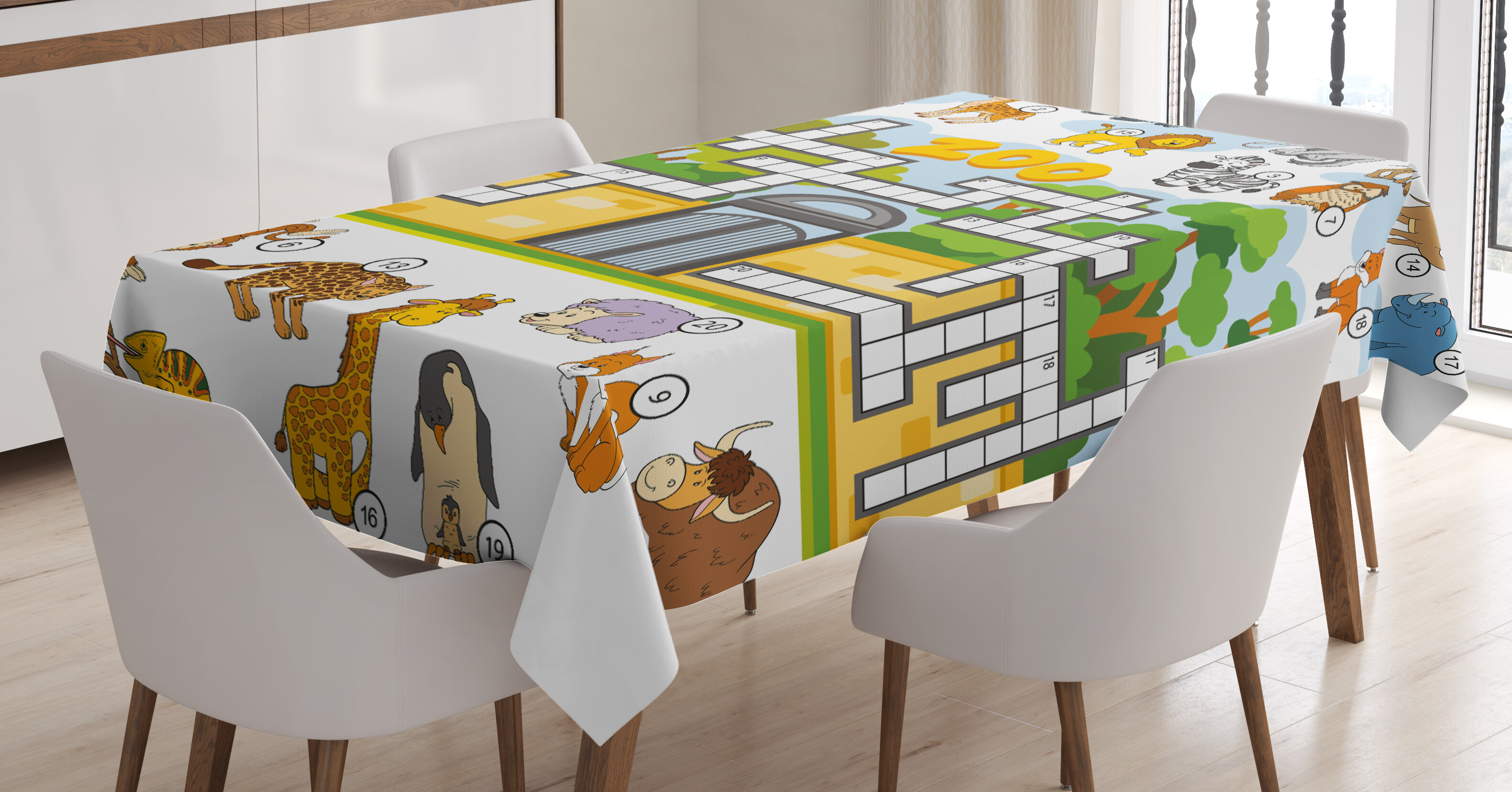 Ambesonne Word Search Game Tablecloth Rectangular Table Cover, Zoo Theme, 60"x84", Multicolor ...