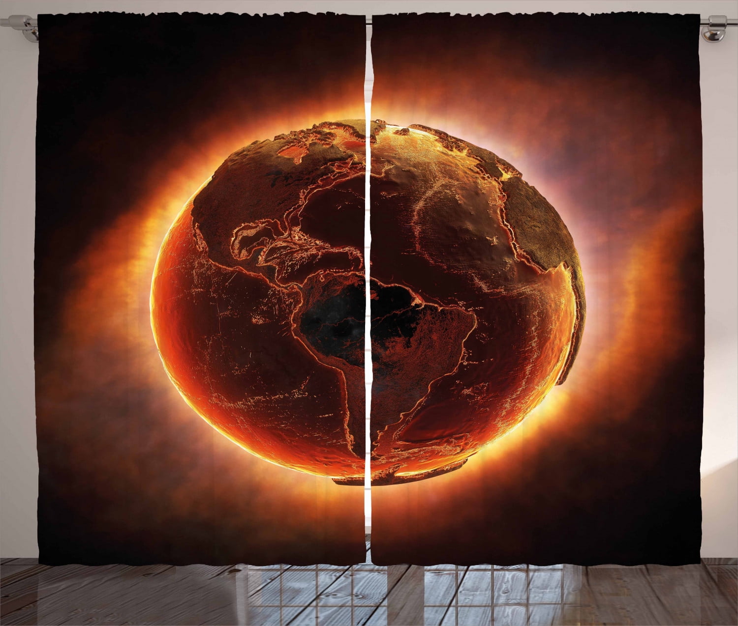 Ambesonne World Curtains 2 Panel Set, Vivid Burning Earth Heat, 108" x ...