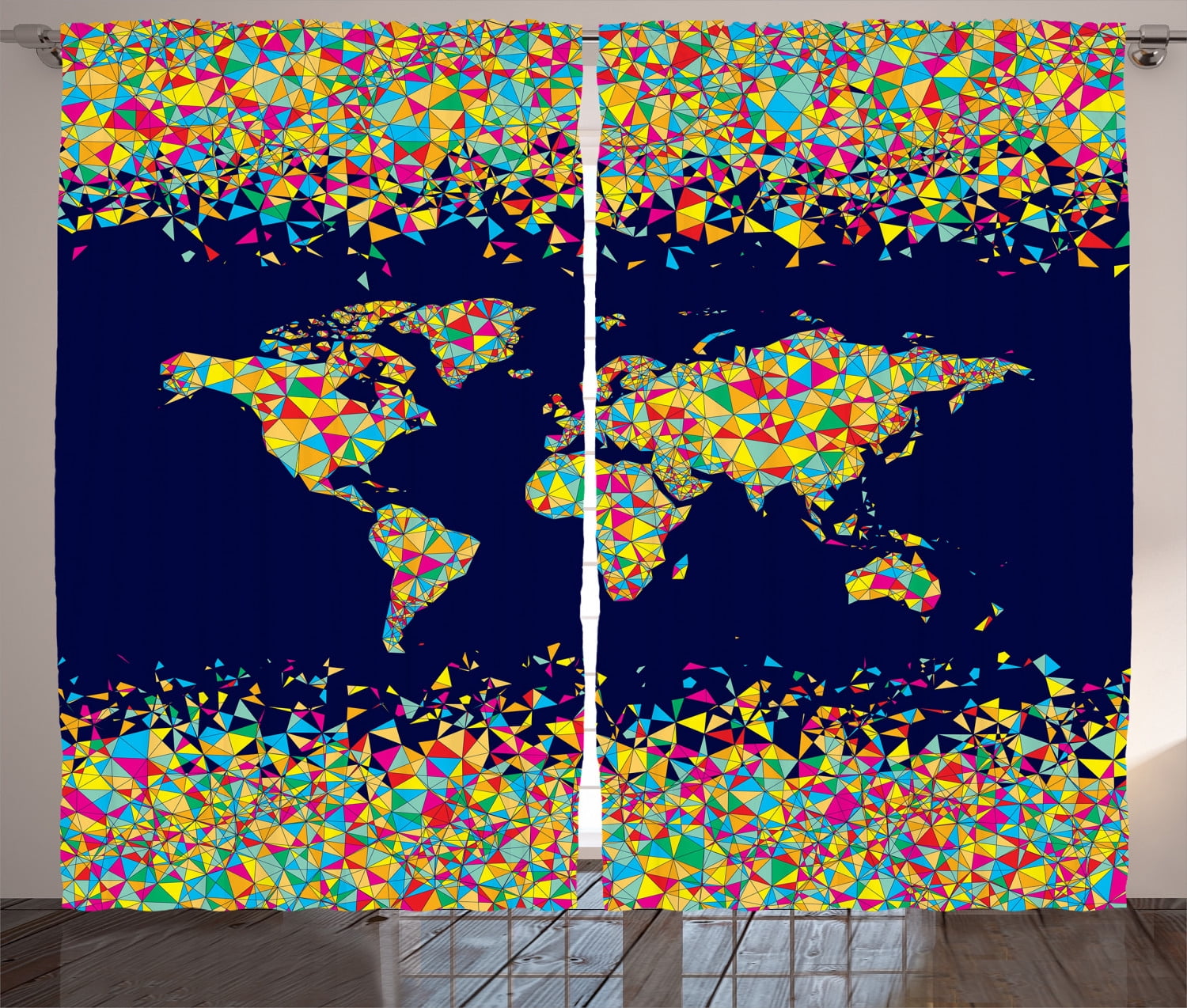 Ambesonne World Map Curtains 2 Panel Set, Mosaics Tiles Global, 108" x ...