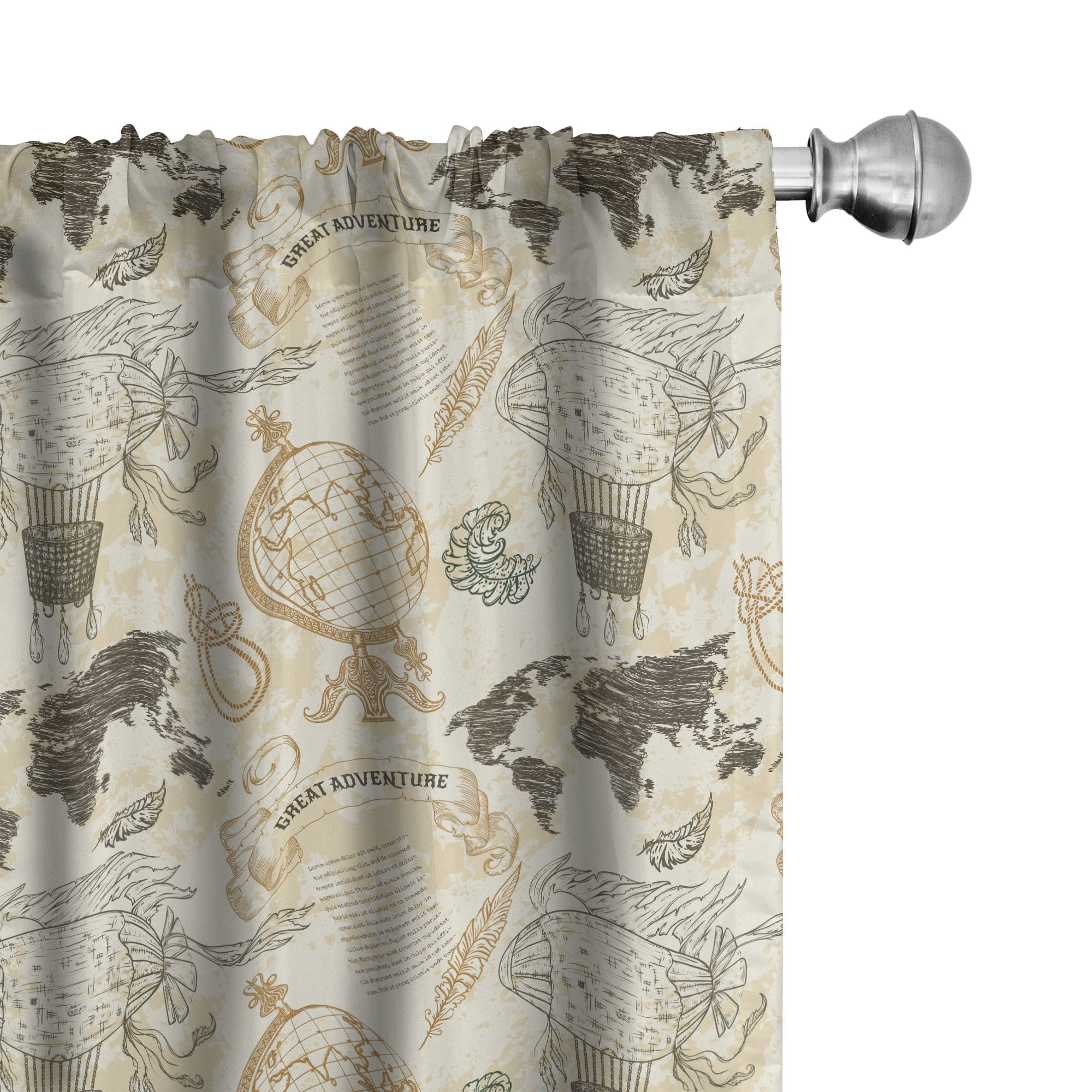 Ambesonne World Map Curtains, Vintage Globe, Pair of 28"x84", Beige ...