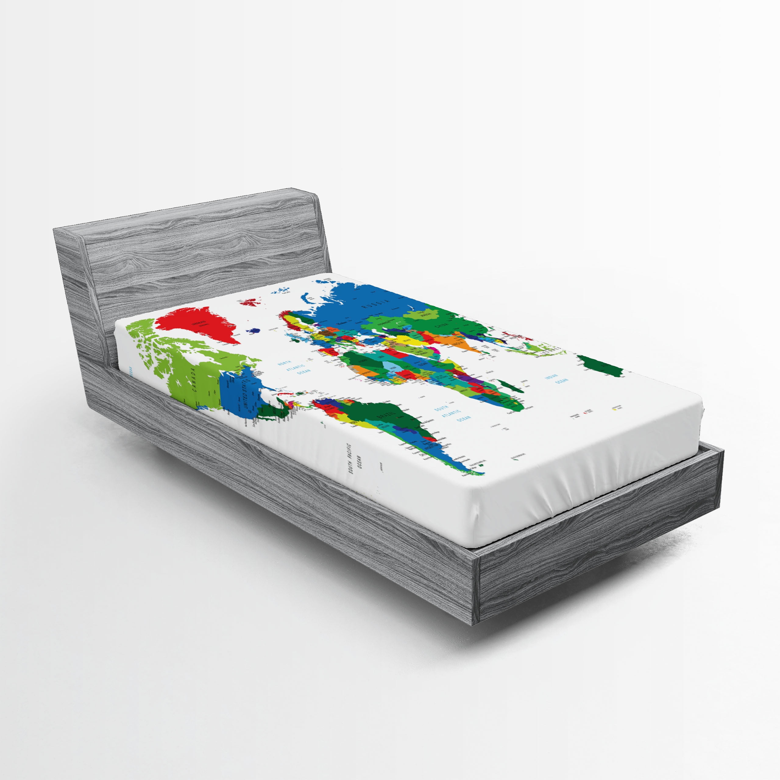 Ambesonne World Map Fitted Sheet, Colorful Political, Twin Size ...