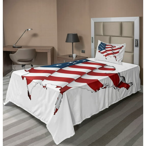 Ambesonne World Map Fitted & Top Sheet Set with Sham, United States ...