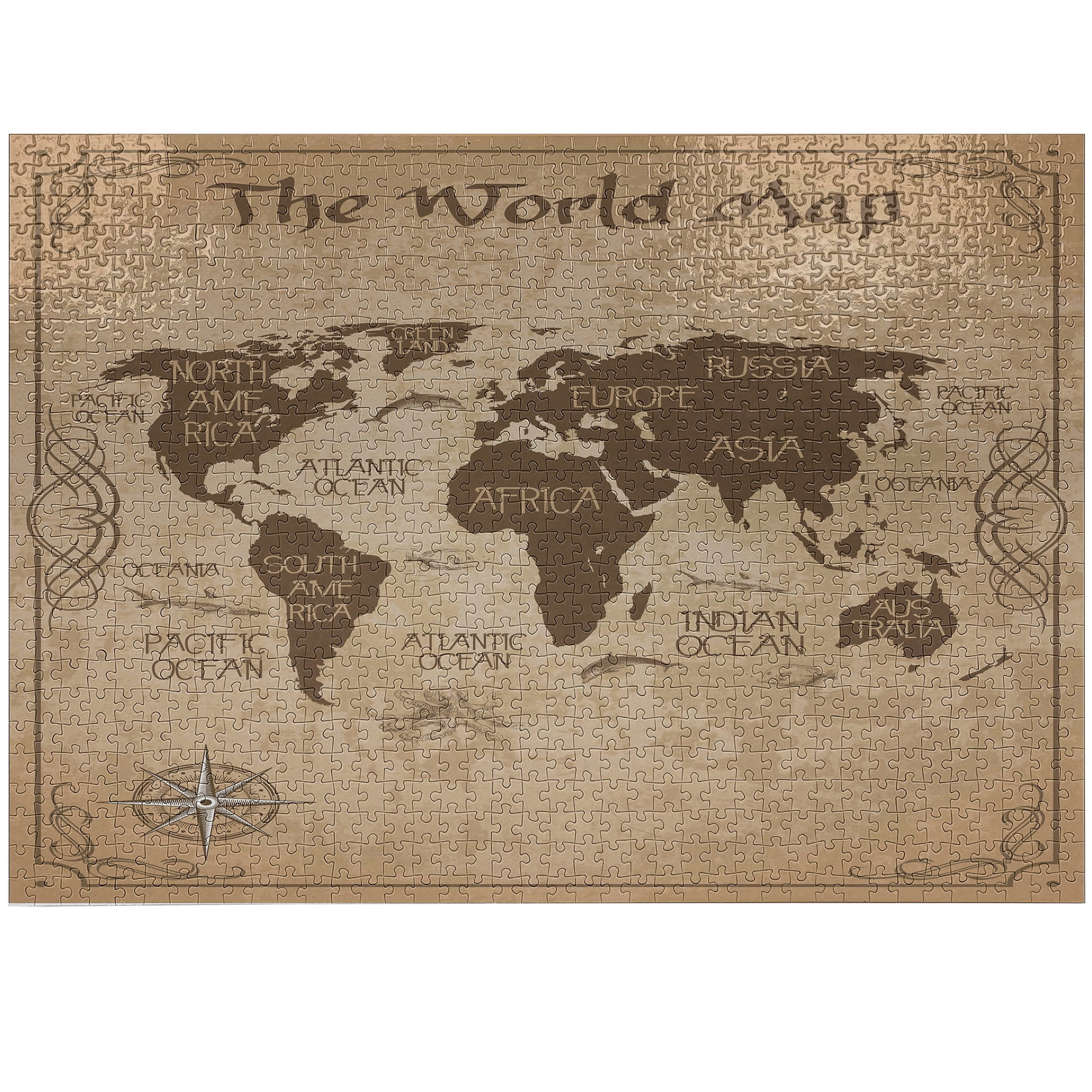 Ambesonne World Map Jigsaw Puzzle, Vintage Topographic Image, Heirloom ...