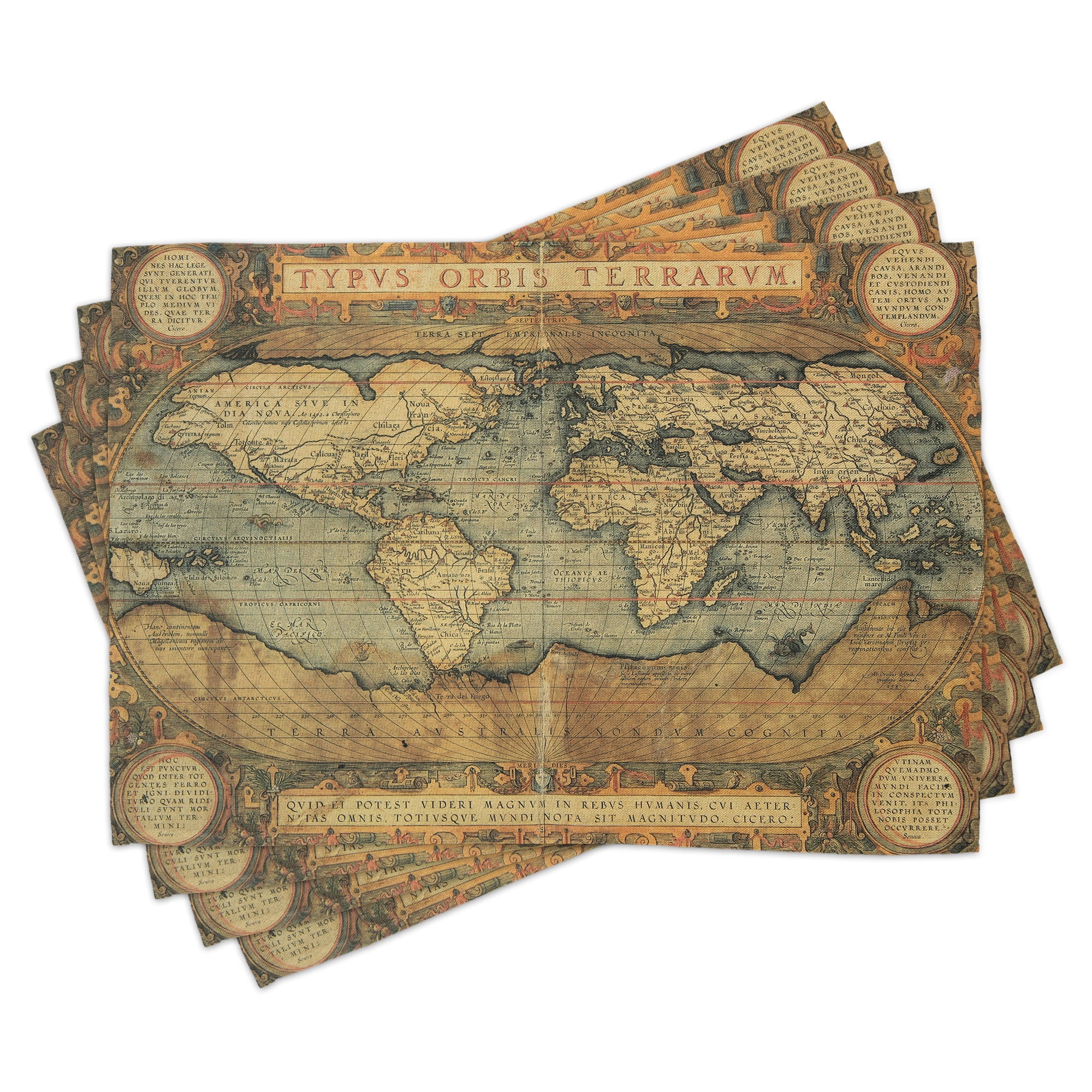 Ambesonne World Map Place Mats Set of 4, Vintage Atlas Old Chart ...
