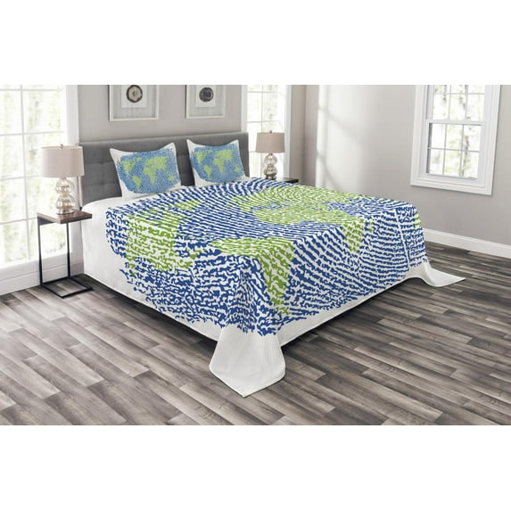 Ambesonne World Map Quilted Bedspread Set 3 Pcs, Fingerprint World Map ...
