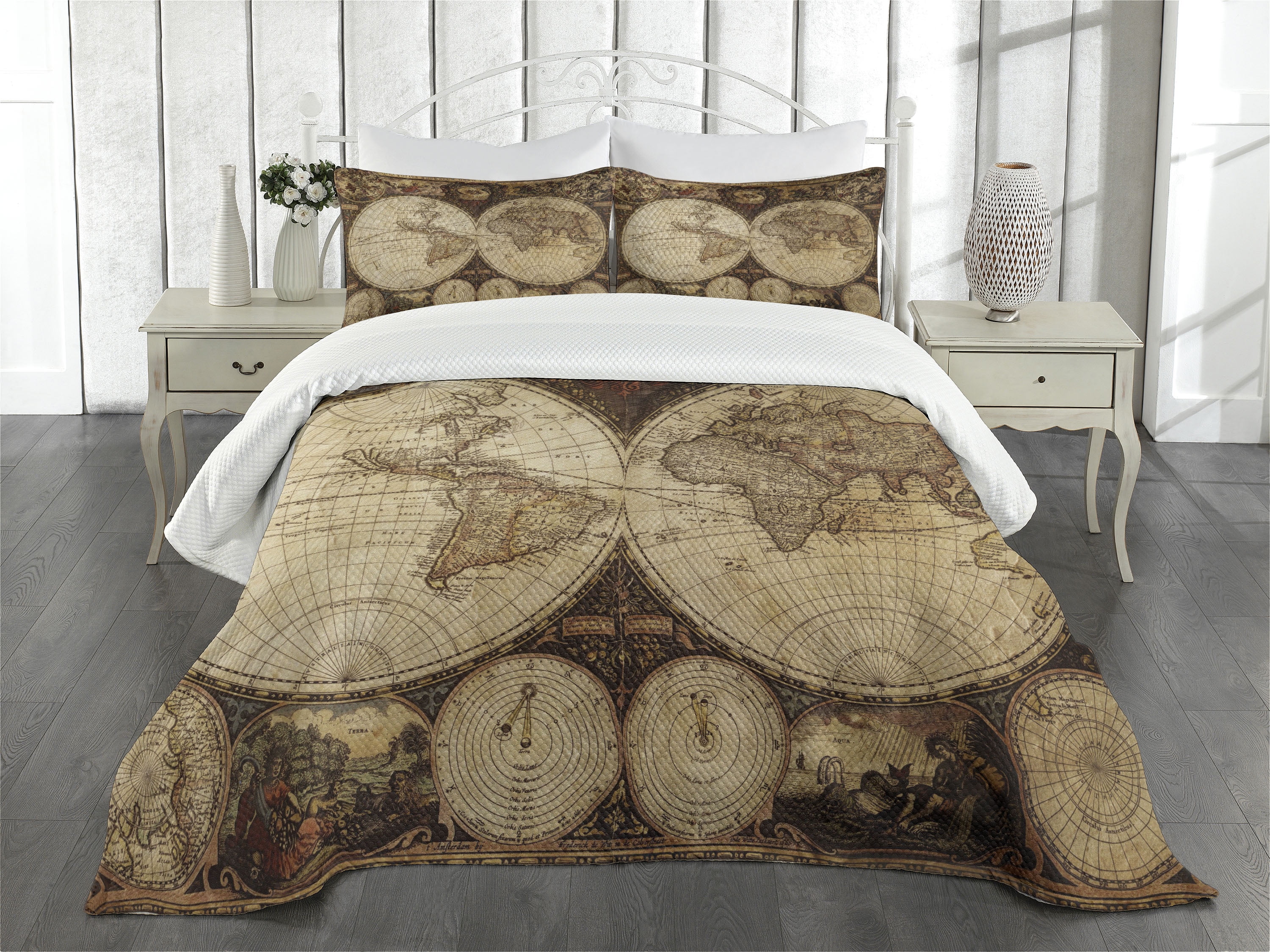 Ambesonne World Map Quilted Bedspread Set 3 Pcs, Historic Old Atlas ...