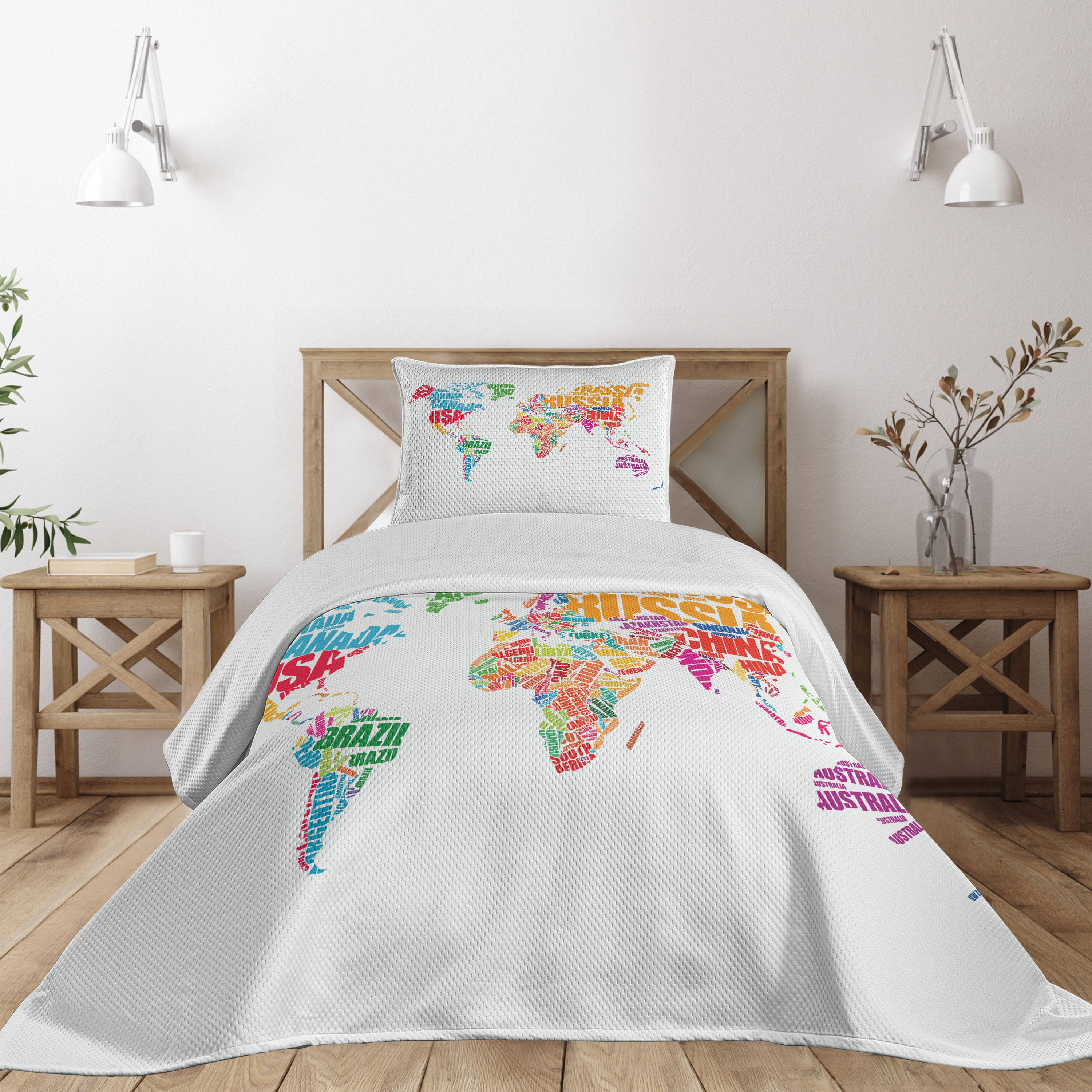 Ambesonne World Map Quilted Coverlet 2 Pcs, World Europe America, Twin ...