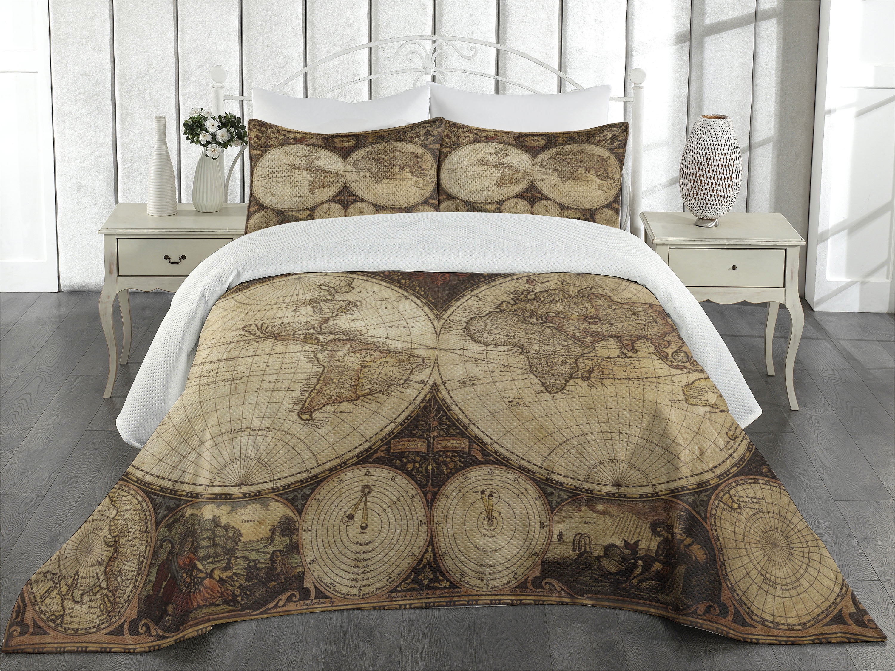 Ambesonne World Map Quilted Coverlet 3 Pcs, Historic Old Atlas, King ...