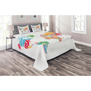 Ambesonne World Map Quilted Coverlet 3 Pcs, Historic Old Atlas, King ...