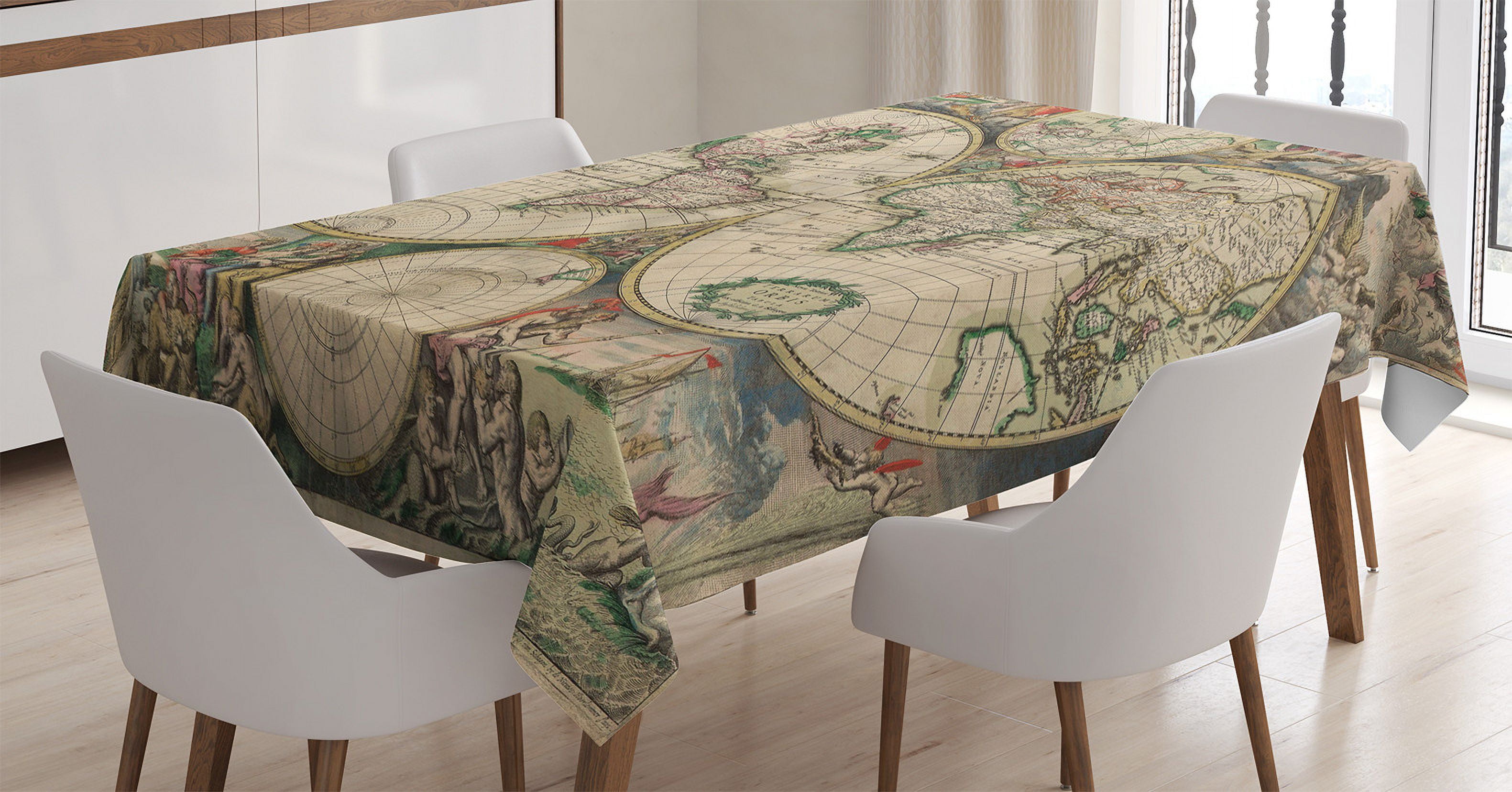Ambesonne World Map Tablecloth Rectangular Table Cover, Antique Vintage ...