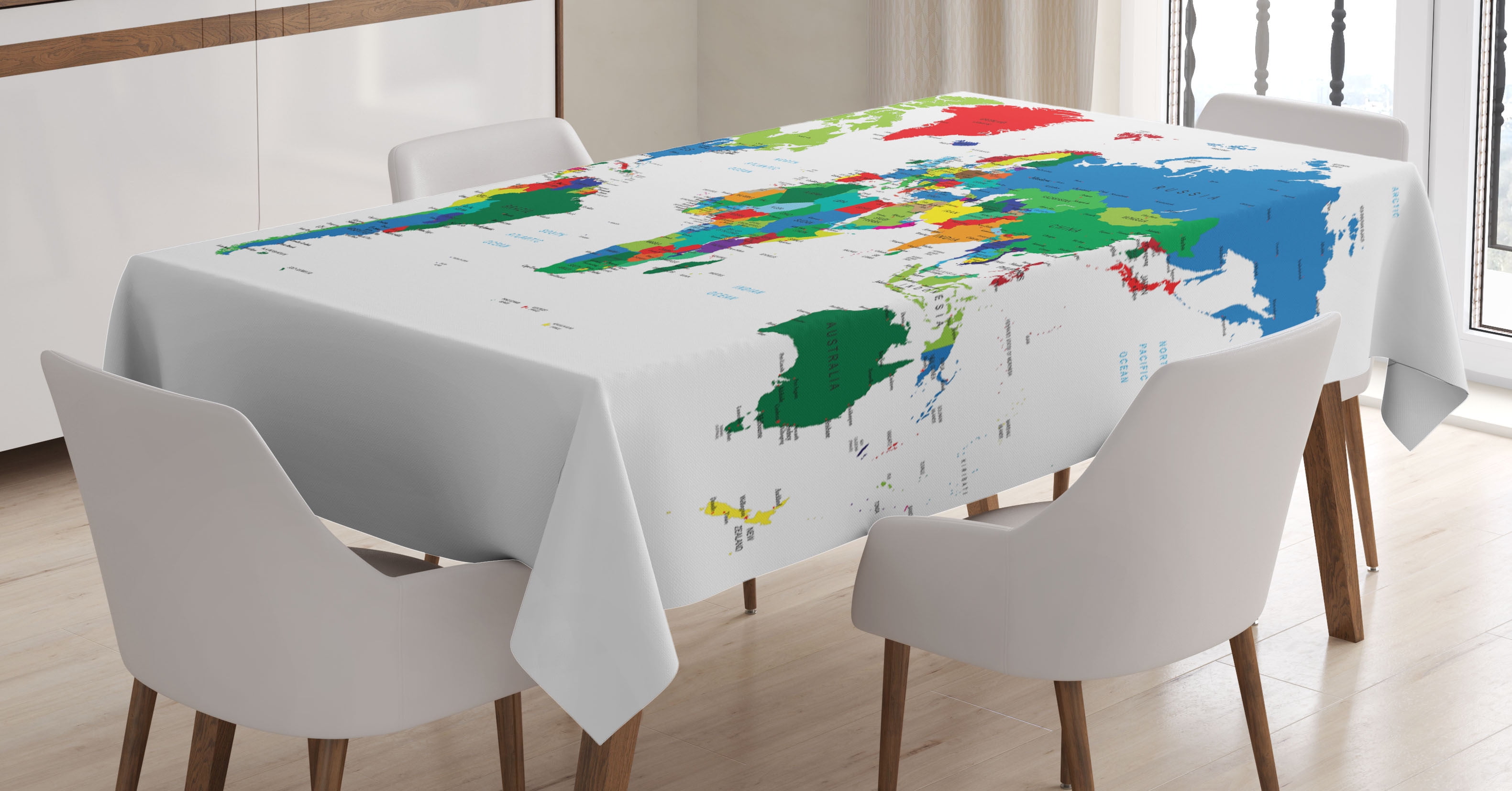 Ambesonne World Map Tablecloth Rectangular Table Cover, Colorful ...