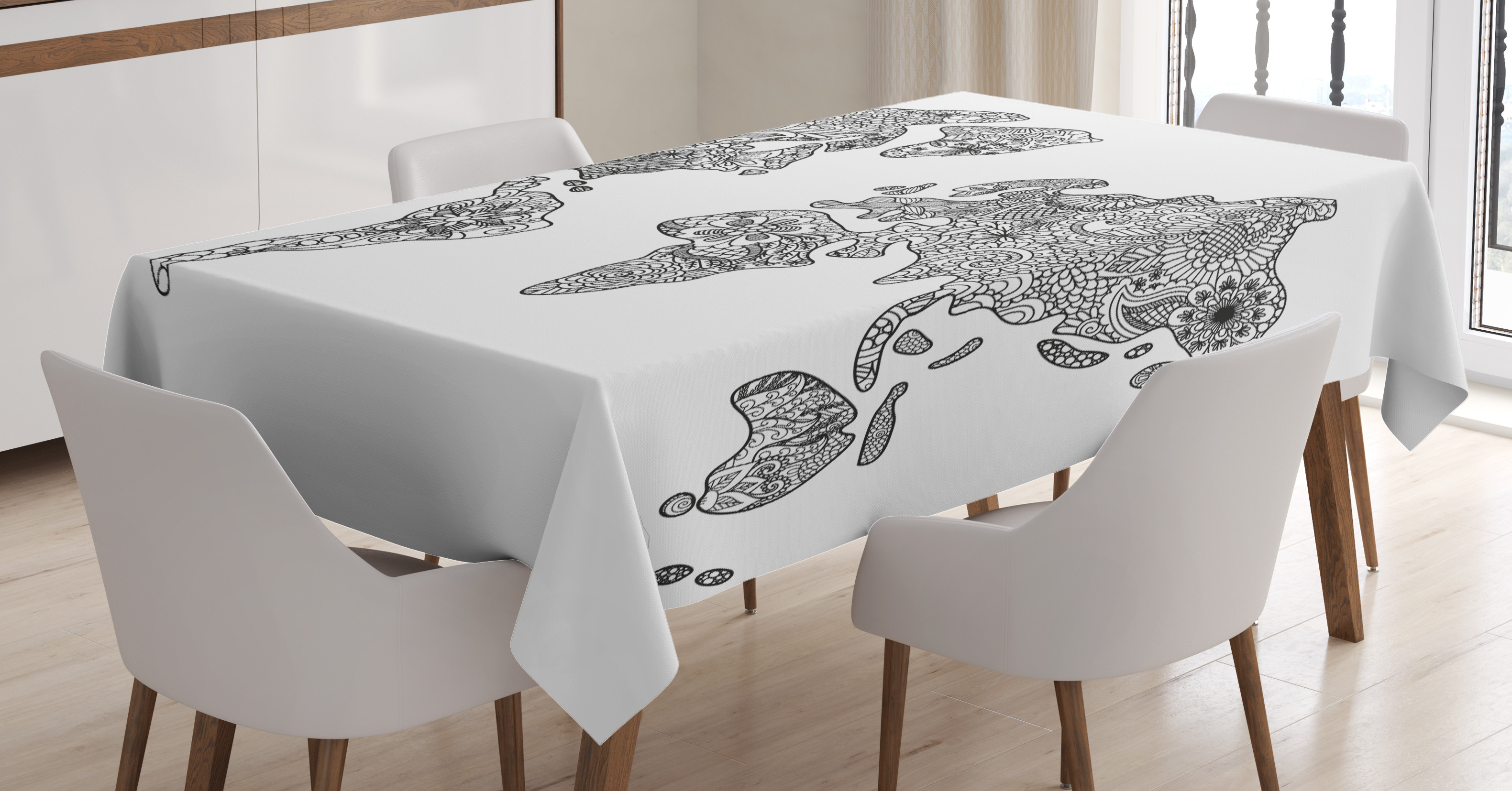 Ambesonne World Map Tablecloth Rectangular Table Cover, Floral ...