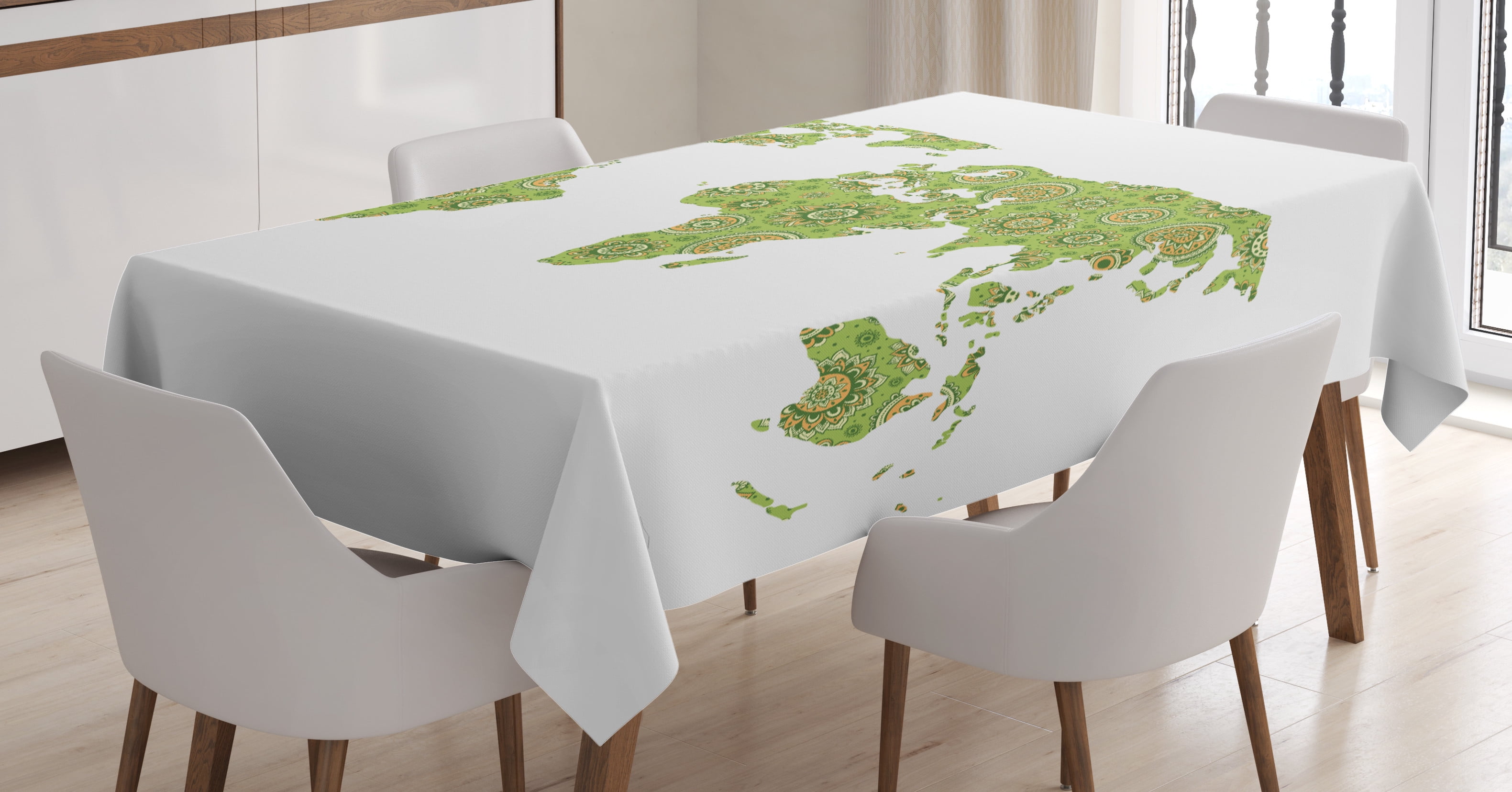 Ambesonne World Map Tablecloth Rectangular Table Cover, Mandala Style ...