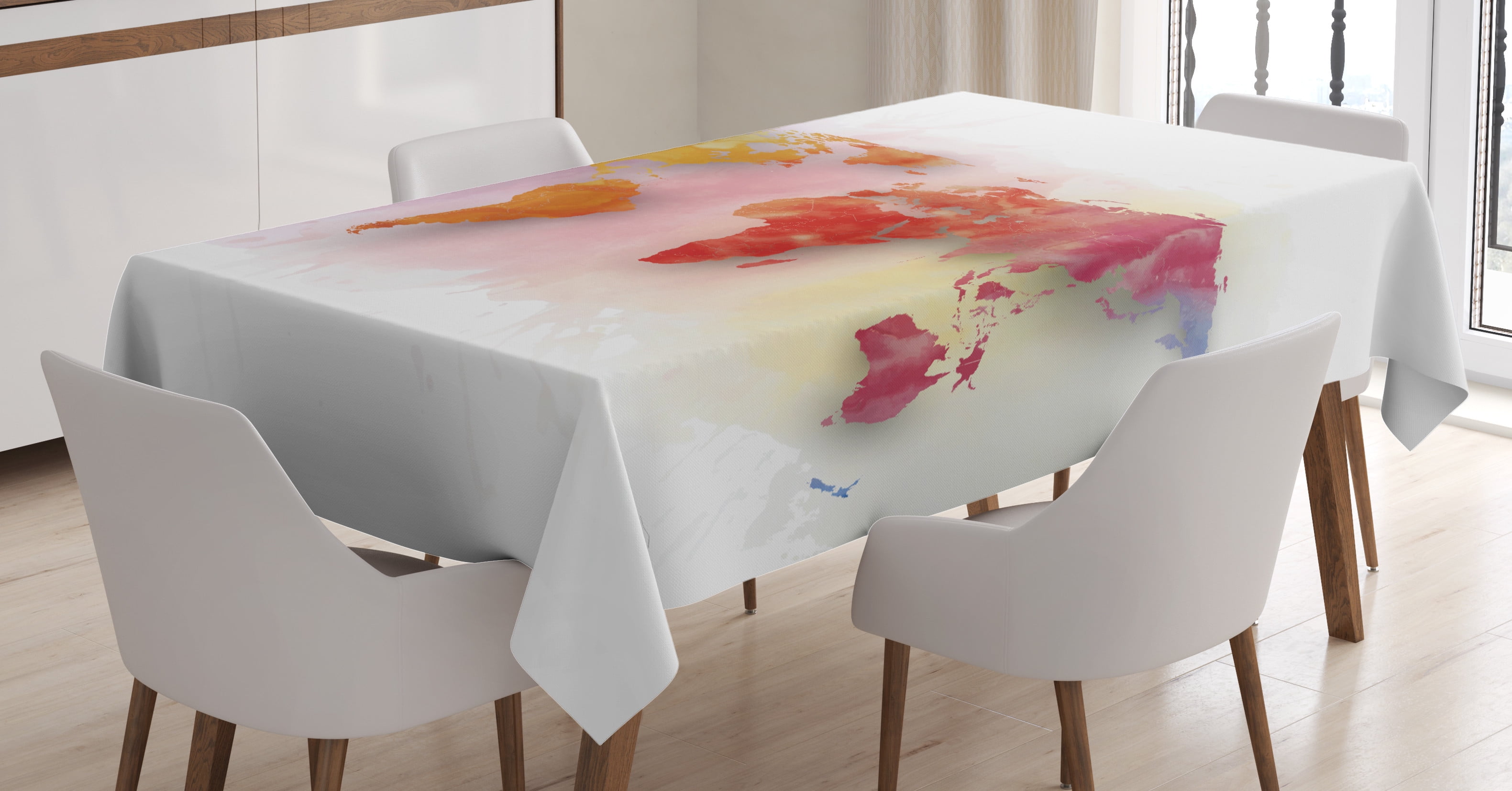 Ambesonne World Map Tablecloth Rectangular Table Cover, Watercolor ...