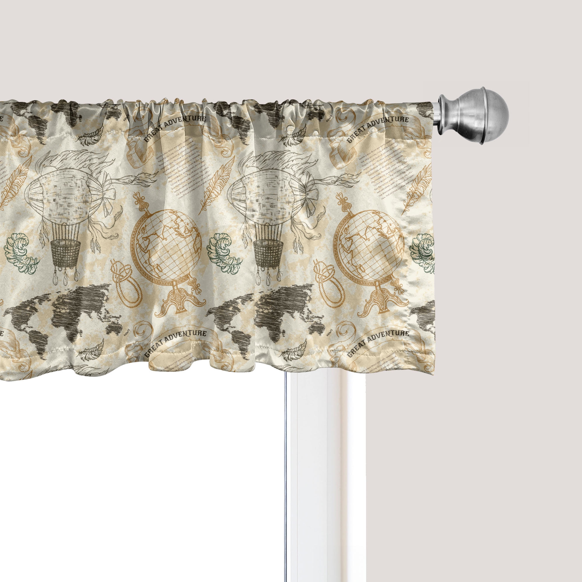 Ambesonne World Map Window Valance, Vintage Globe, 54" X 18", Beige ...