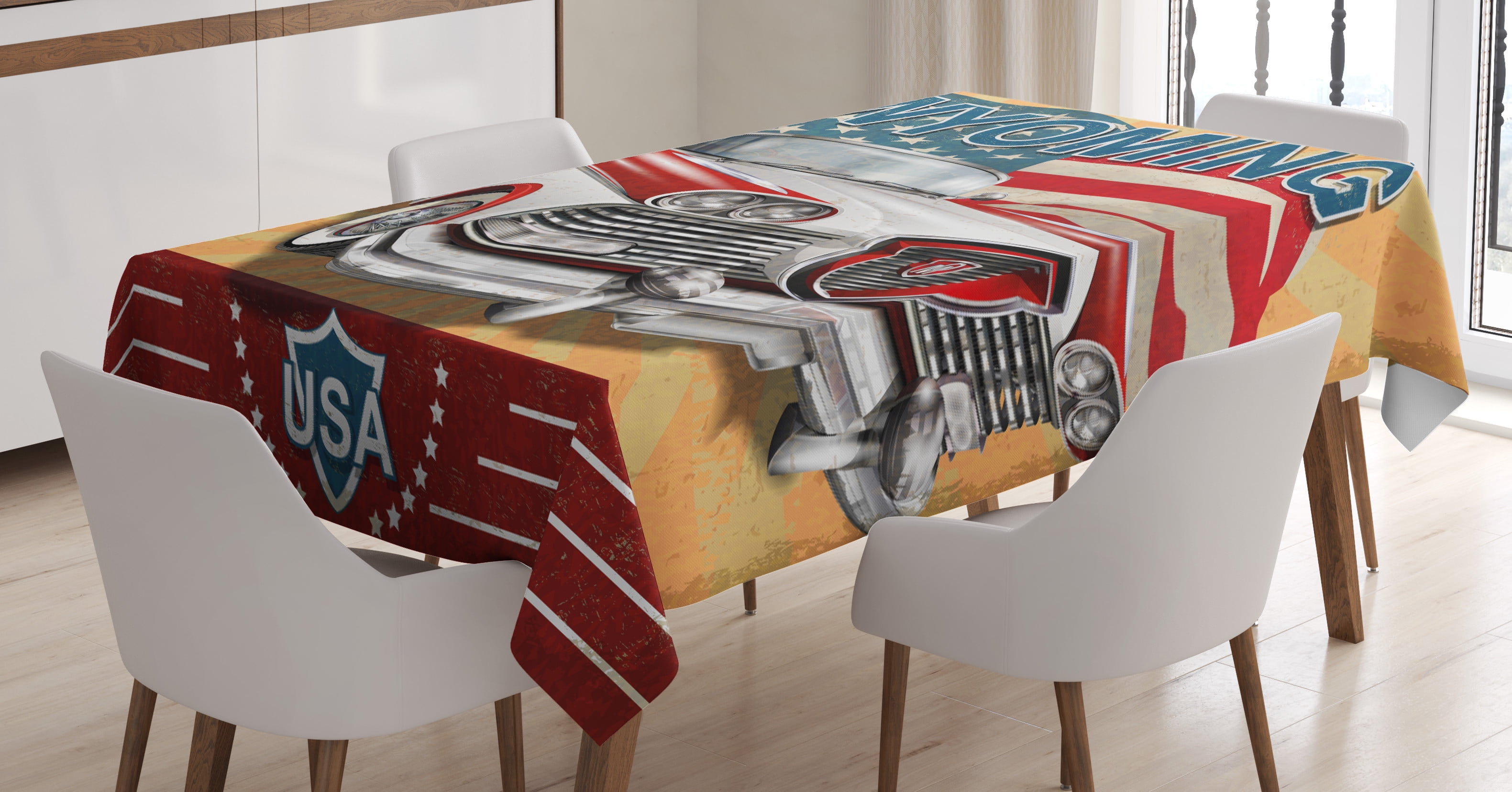 Ambesonne Wyoming Tablecloth Rectangular Table Cover, Vintage Car and ...