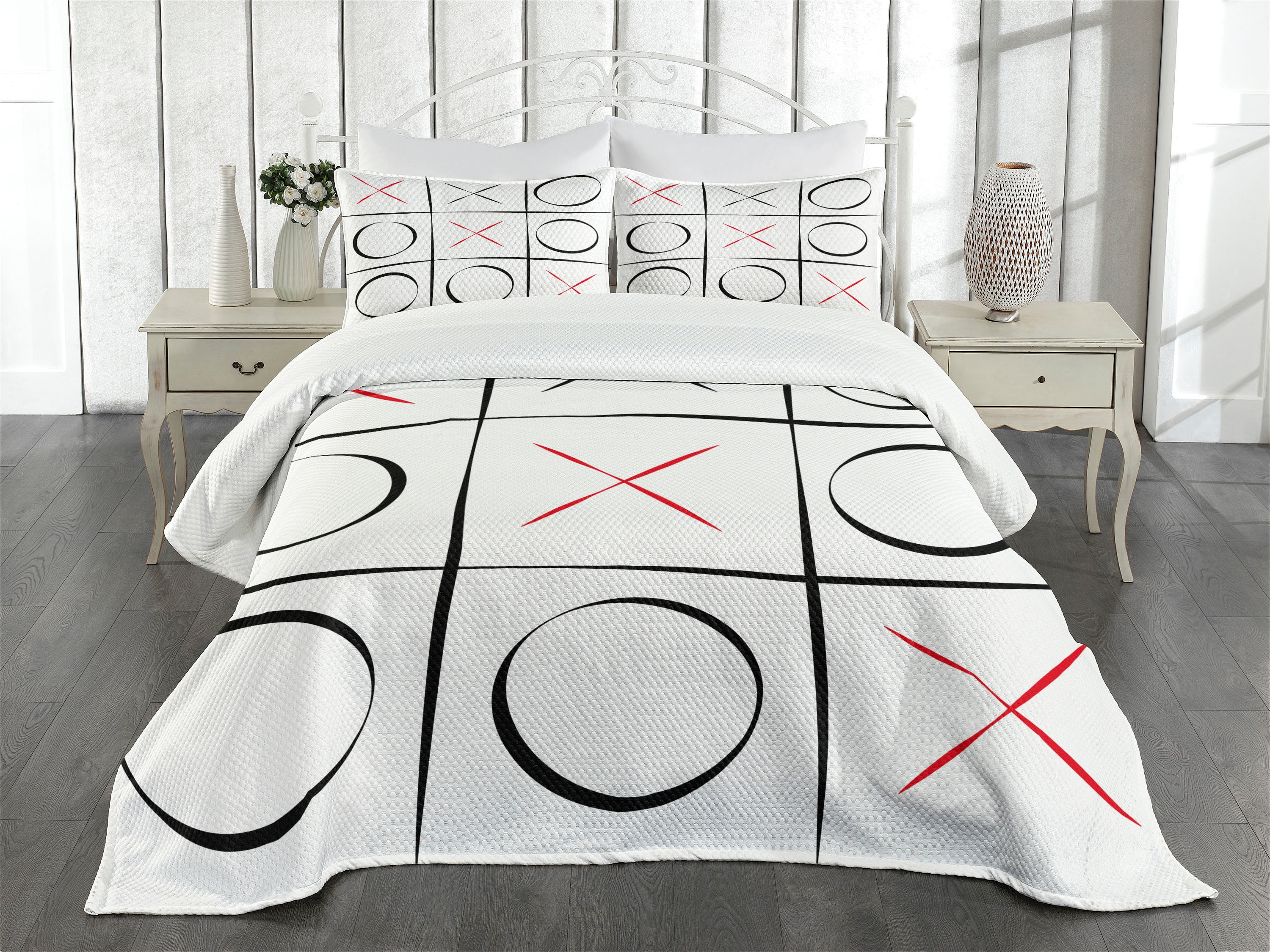 Ambesonne Xo Quilted Bedspread Set 3 Pcs, Simplistic Game Pattern ...
