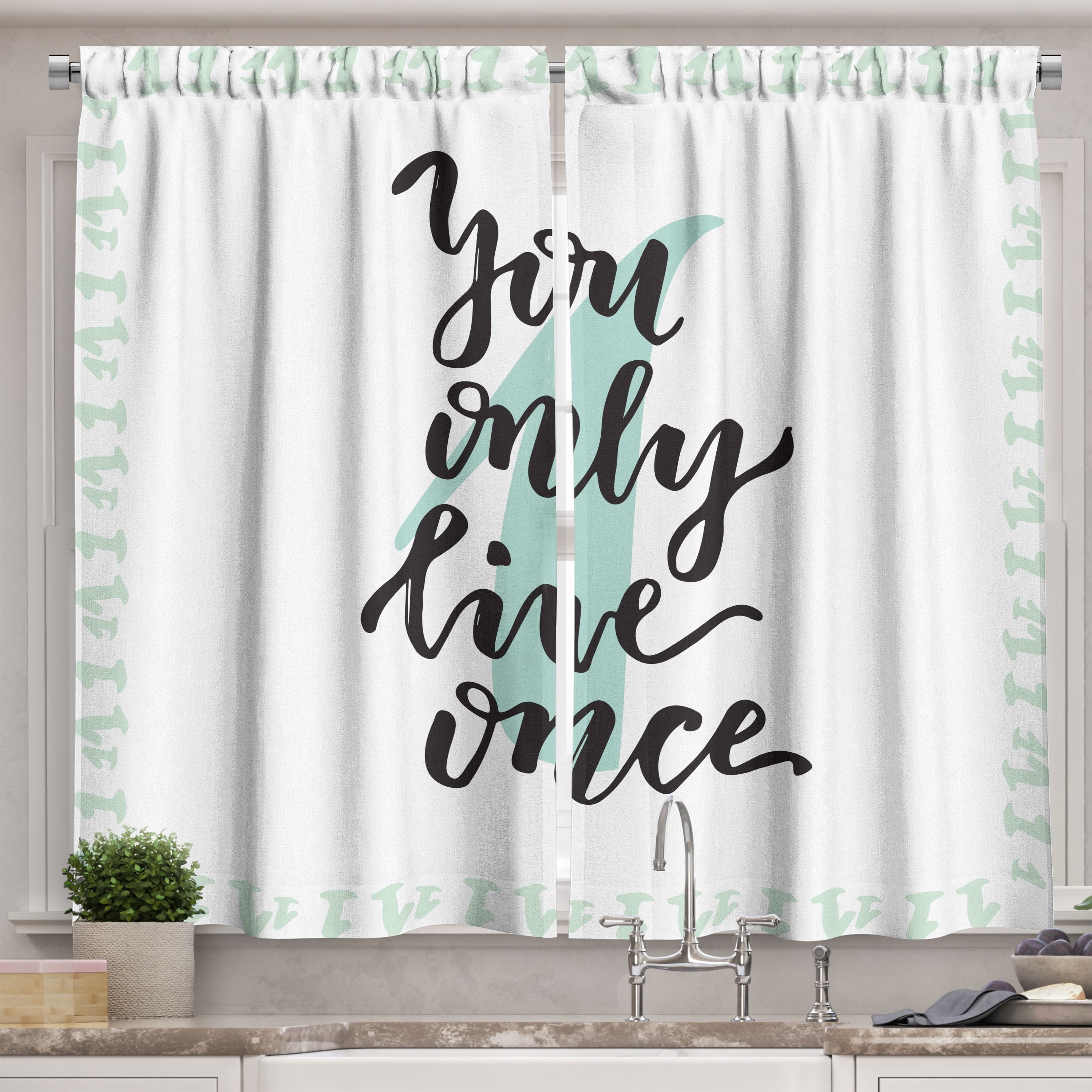 Ambesonne YOLO Kitchen Curtains, Hand Lettering Calligraphy, 55"x39 ...