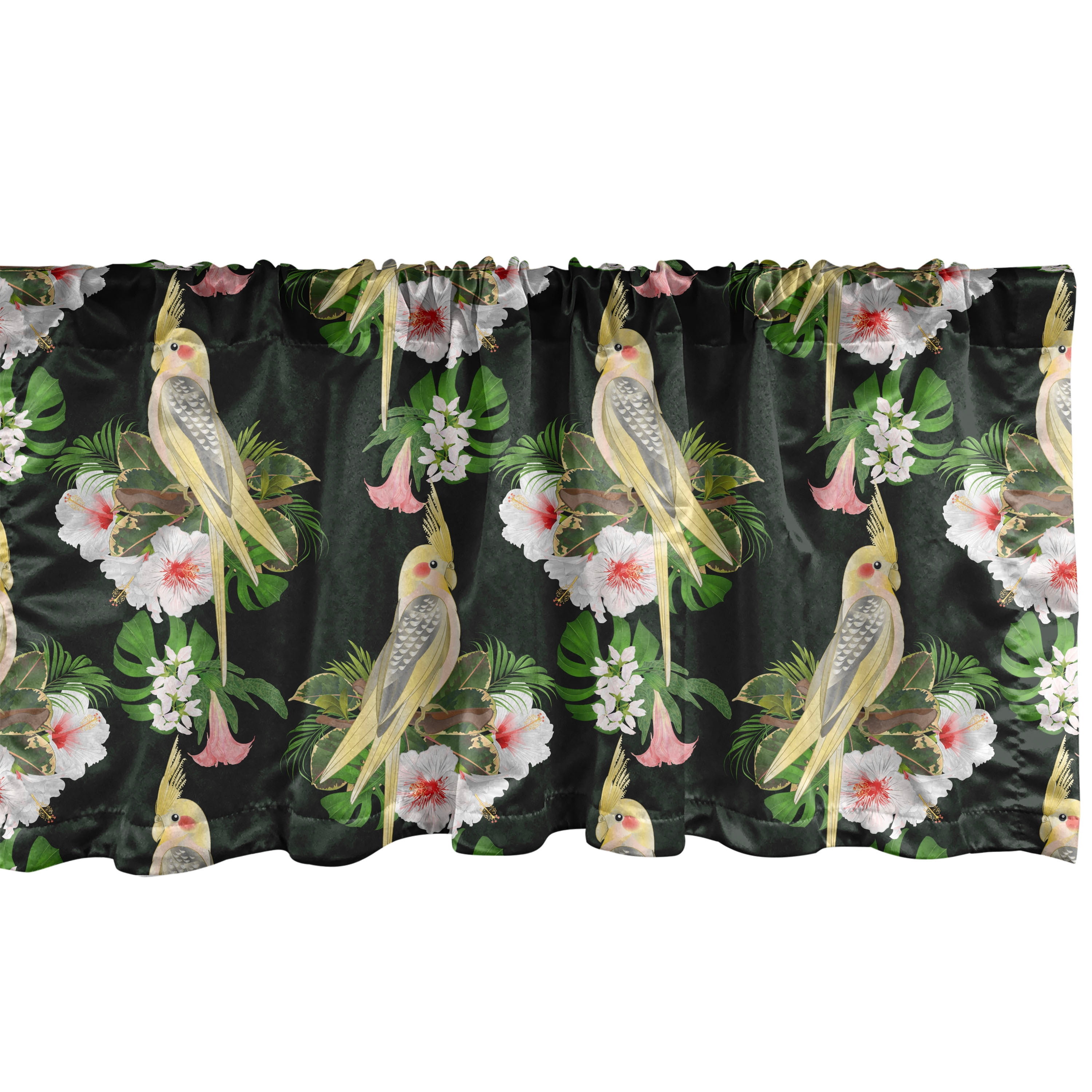 Ambesonne Yellow Bird Window Valance, Parrot and Exotic Flora, 54" X 12 ...