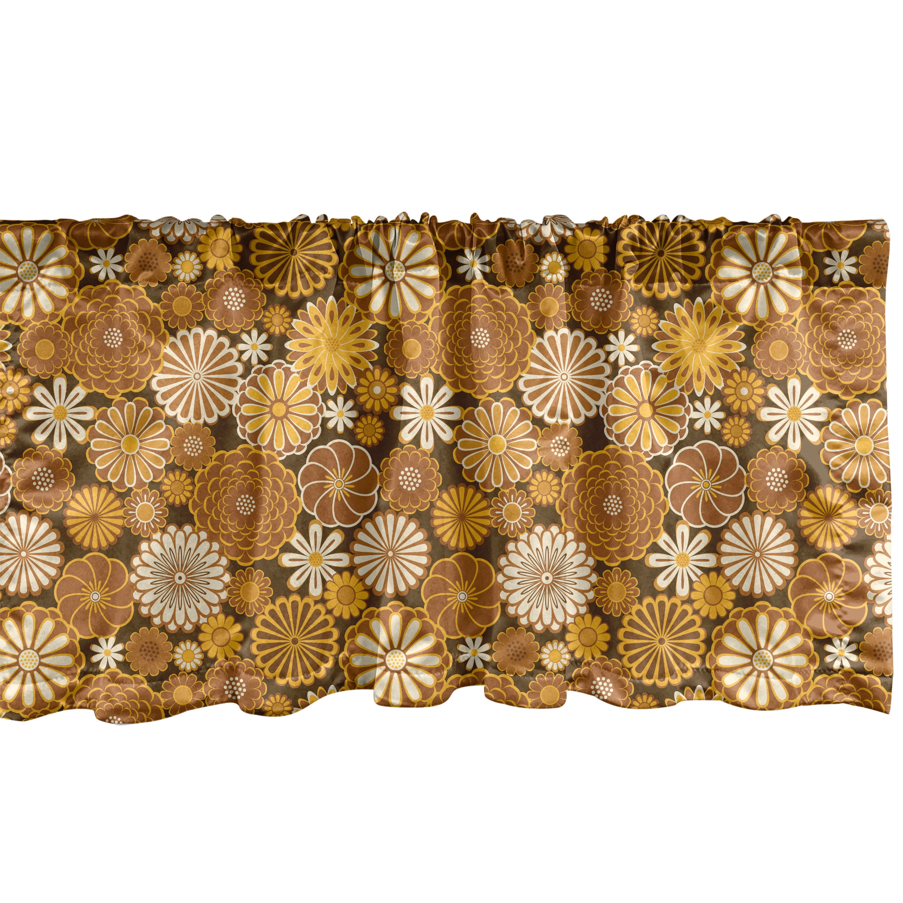 Ambesonne Yellow Brown Window Valance, Round Retro Daisies, 54" X 12 ...