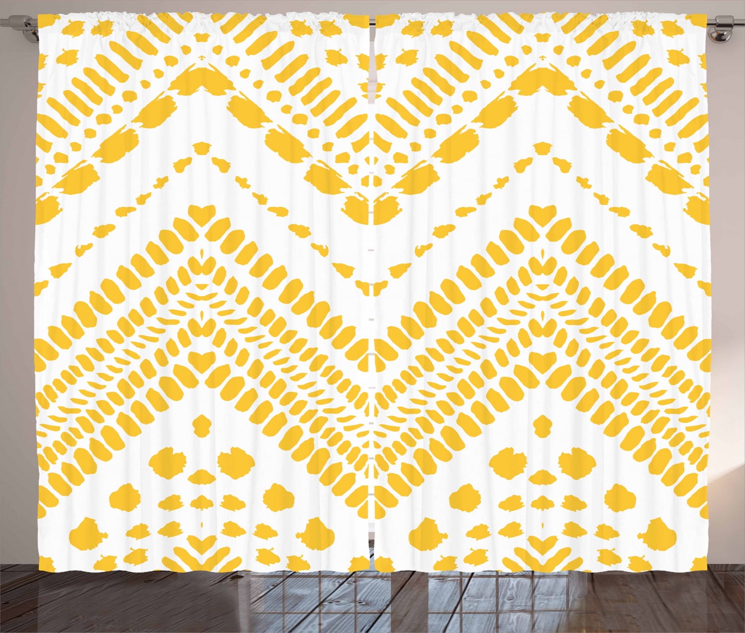 Ambesonne Yellow Chevron Curtains 2 Panel Set, Colorful Folk Zigzag ...