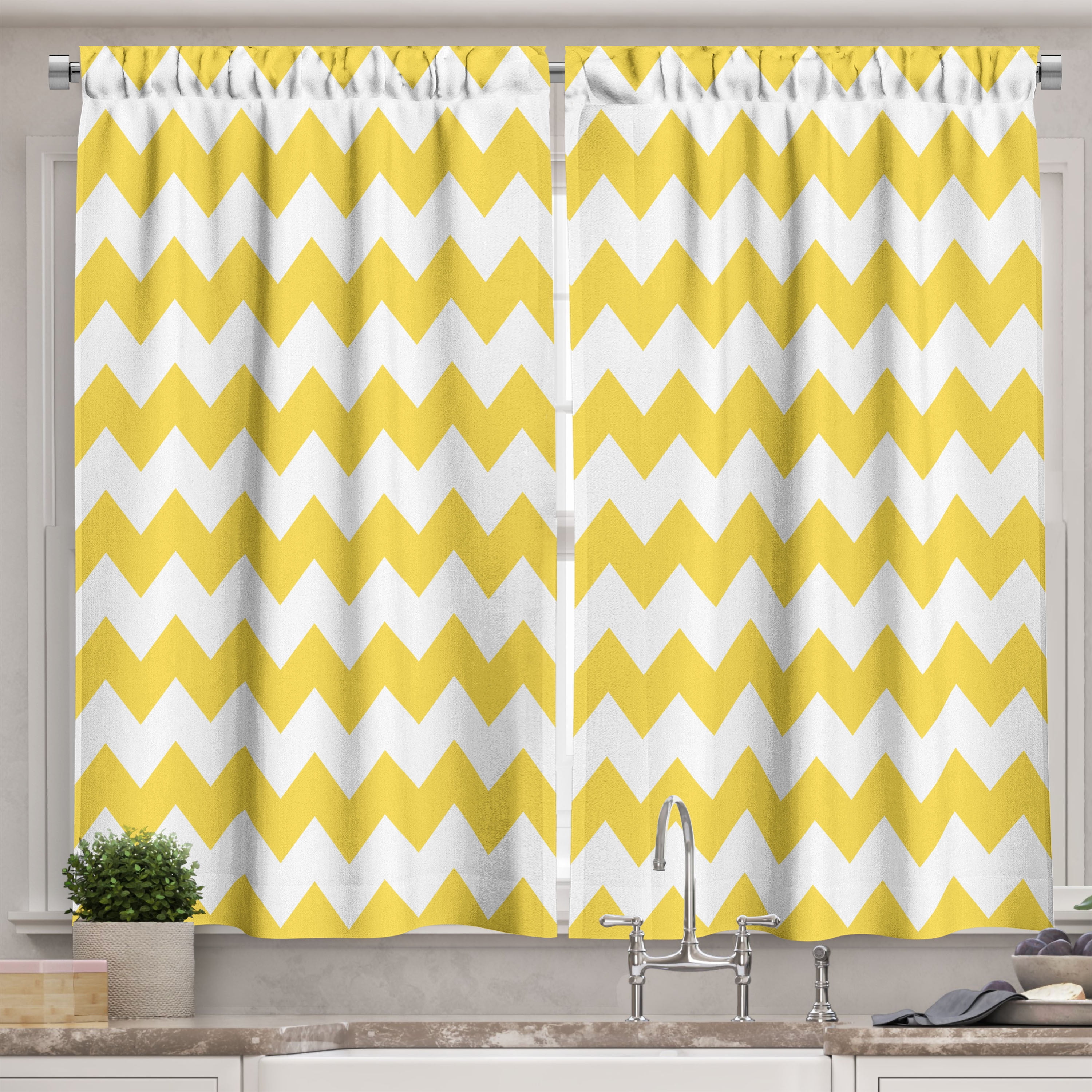 Ambesonne Yellow Chevron Kitchen Curtains, Old Sharp Motif, 55"x39 ...