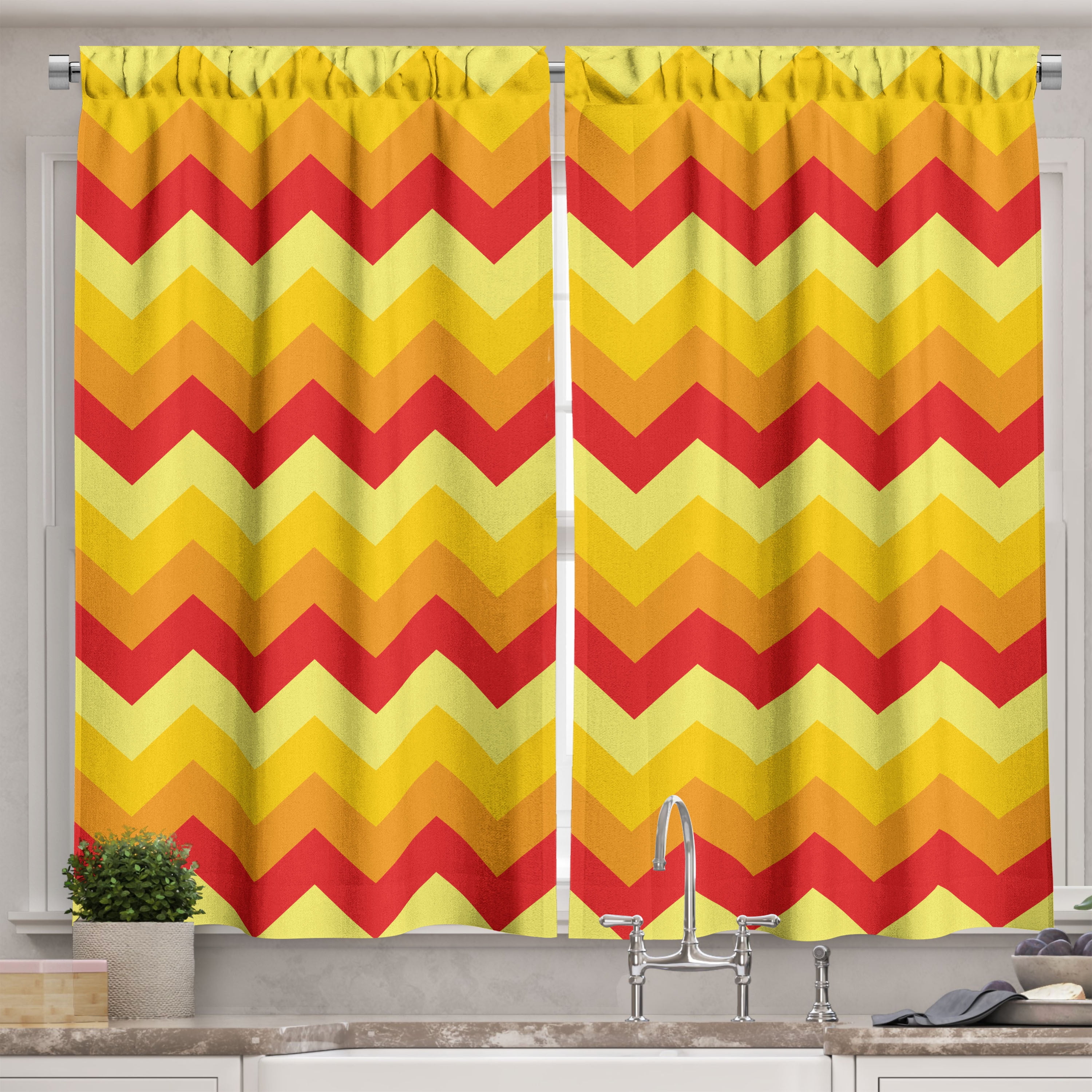 Ambesonne Yellow Chevron Kitchen Curtains, Warm Color Arrow, 55"x39 ...