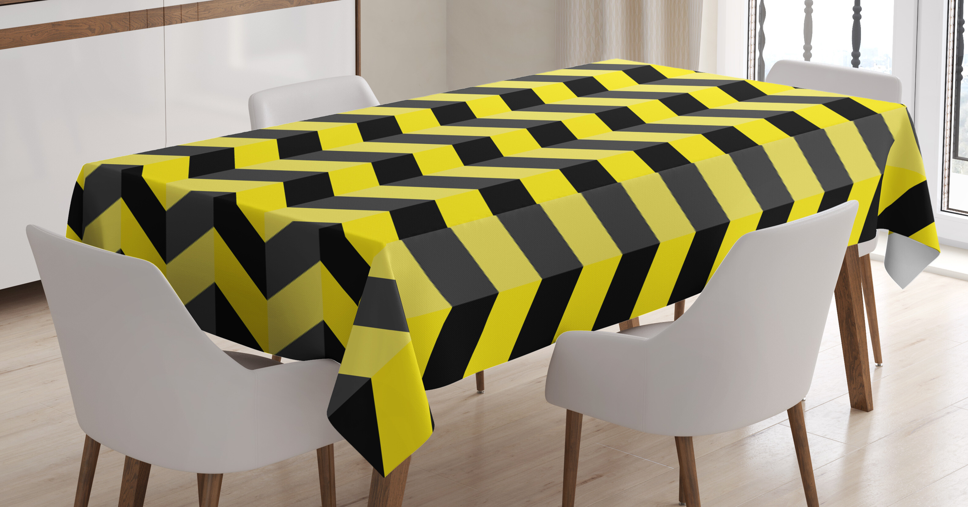 Ambesonne Yellow Chevron Tablecloth Rectangular Table Cover, Warning ...