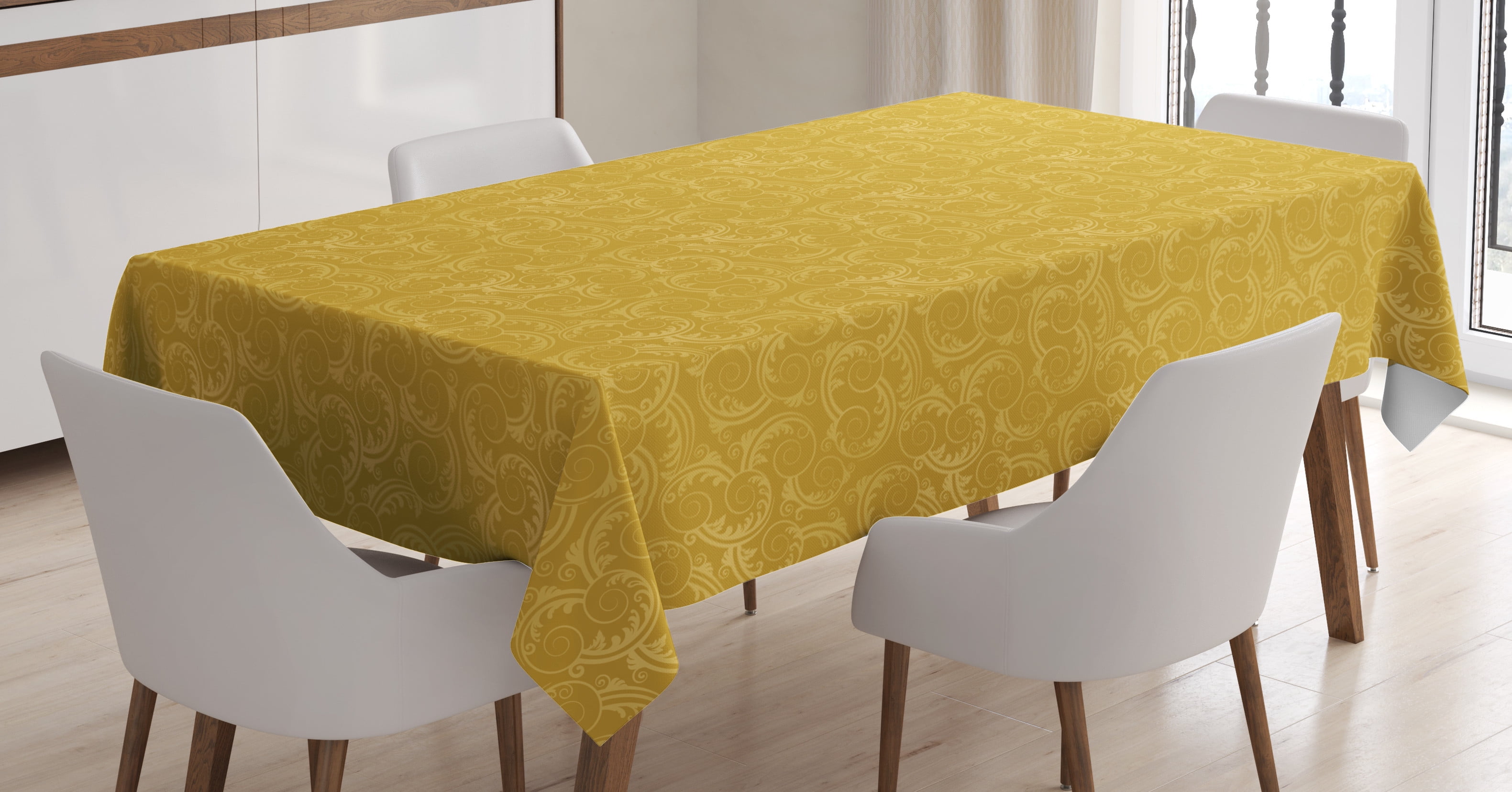 Ambesonne Yellow Damask Tablecloth Rectangular Table Cover, Silhouette ...