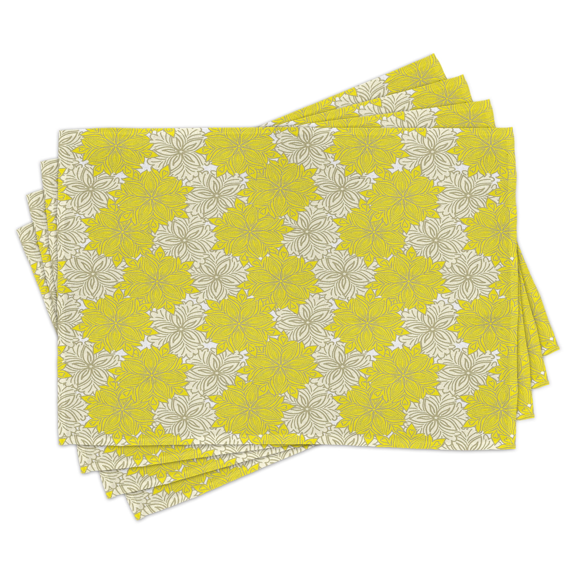 Ambesonne Yellow Flower Place Mats Set of 4, Fresh Garden Art, Standard ...