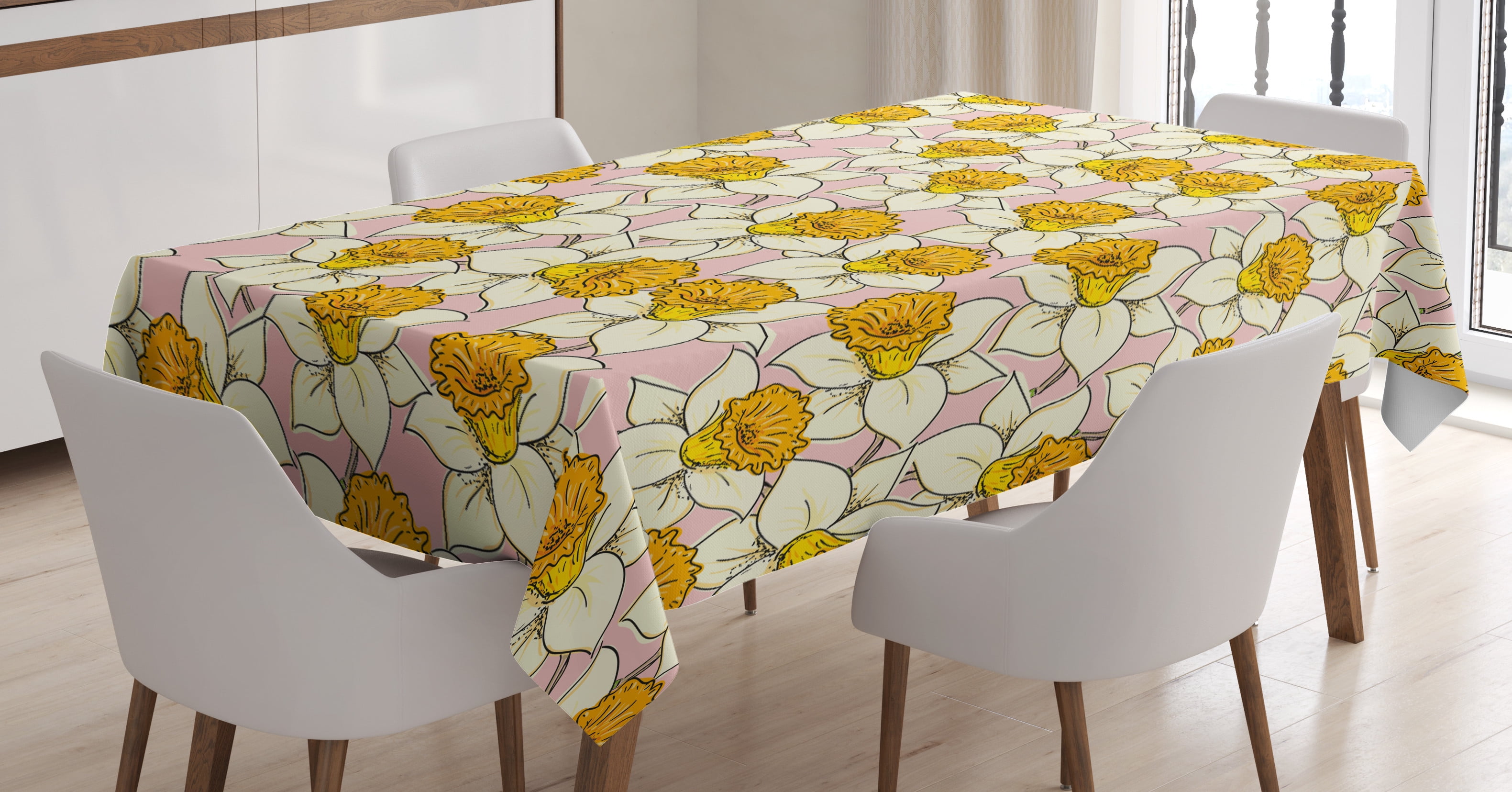 Ambesonne Yellow Flower Tablecloth Rectangular Table Cover, Flourish ...