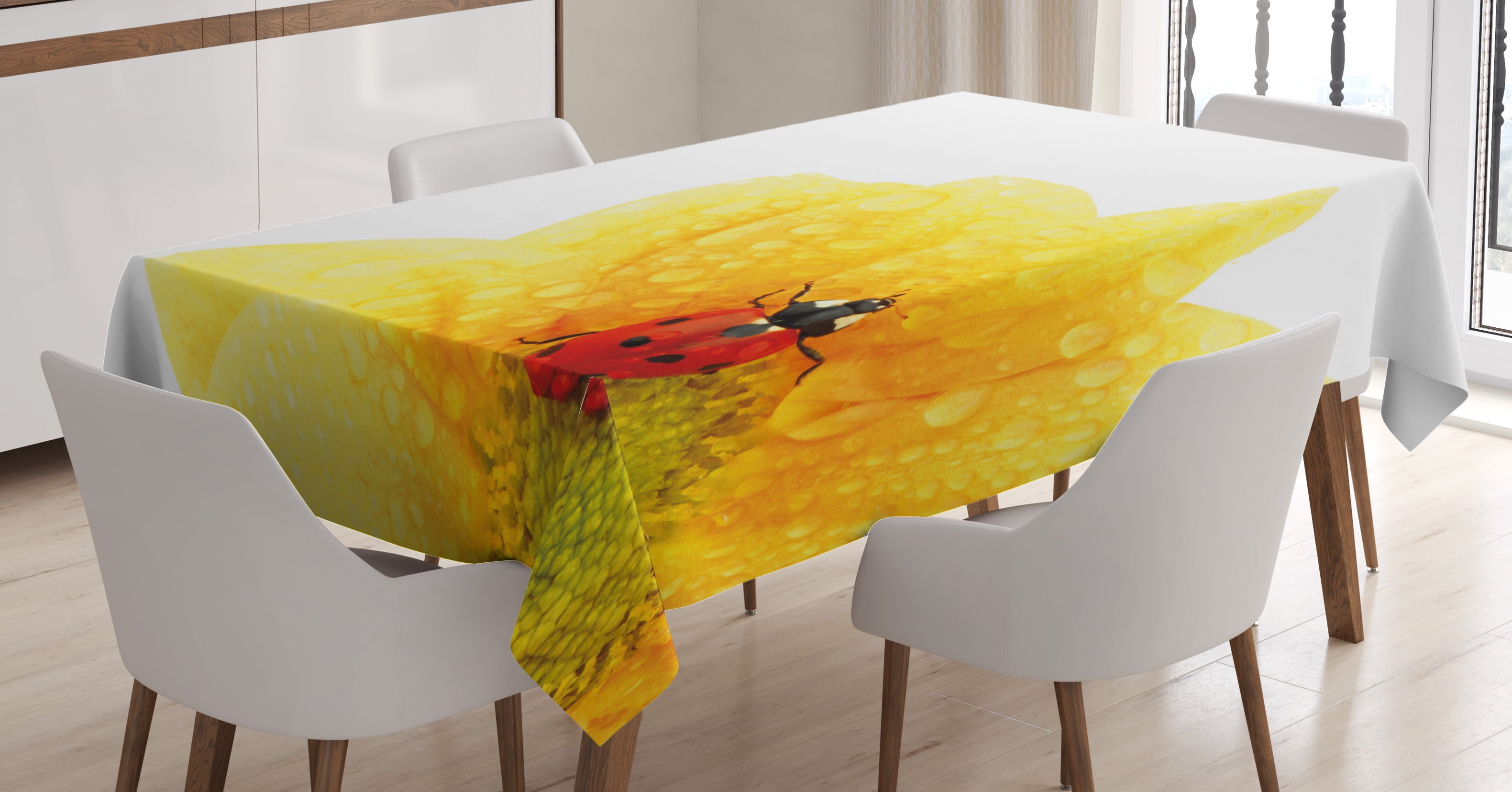 Ambesonne Yellow Flower Tablecloth Rectangular Table Cover, Ladybug, 52 ...
