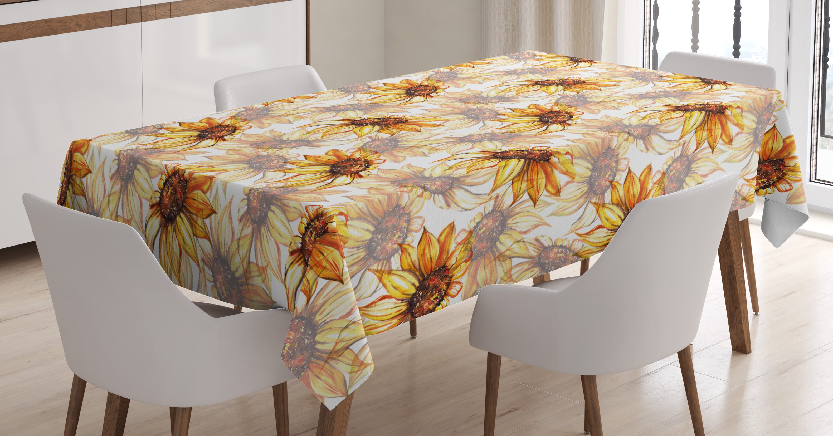 Ambesonne Yellow Flower Tablecloth Rectangular Table Cover, Sunflower ...