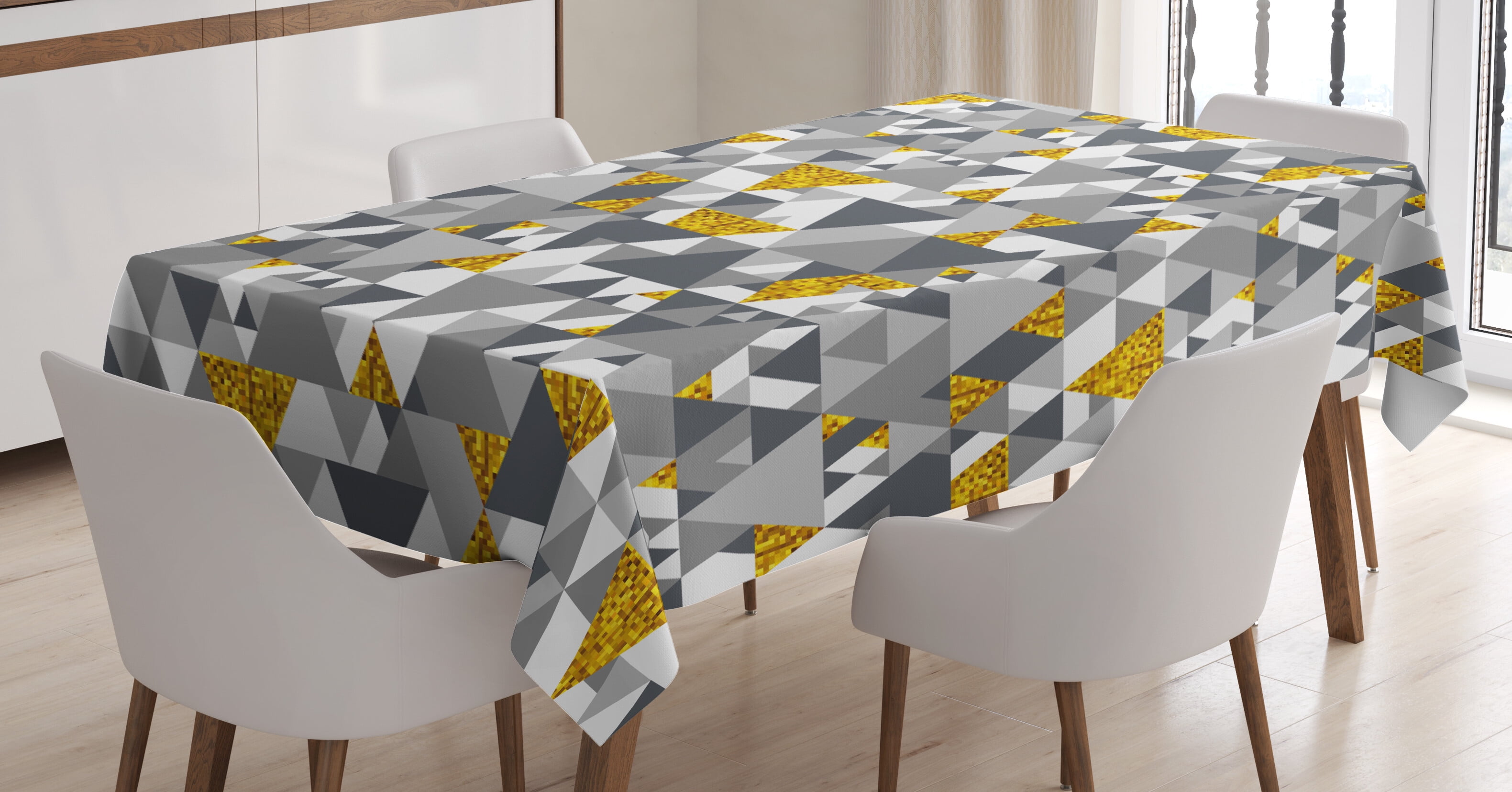 Ambesonne Yellow Grey Tablecloth Rectangular Table Cover, Zig Zag ...