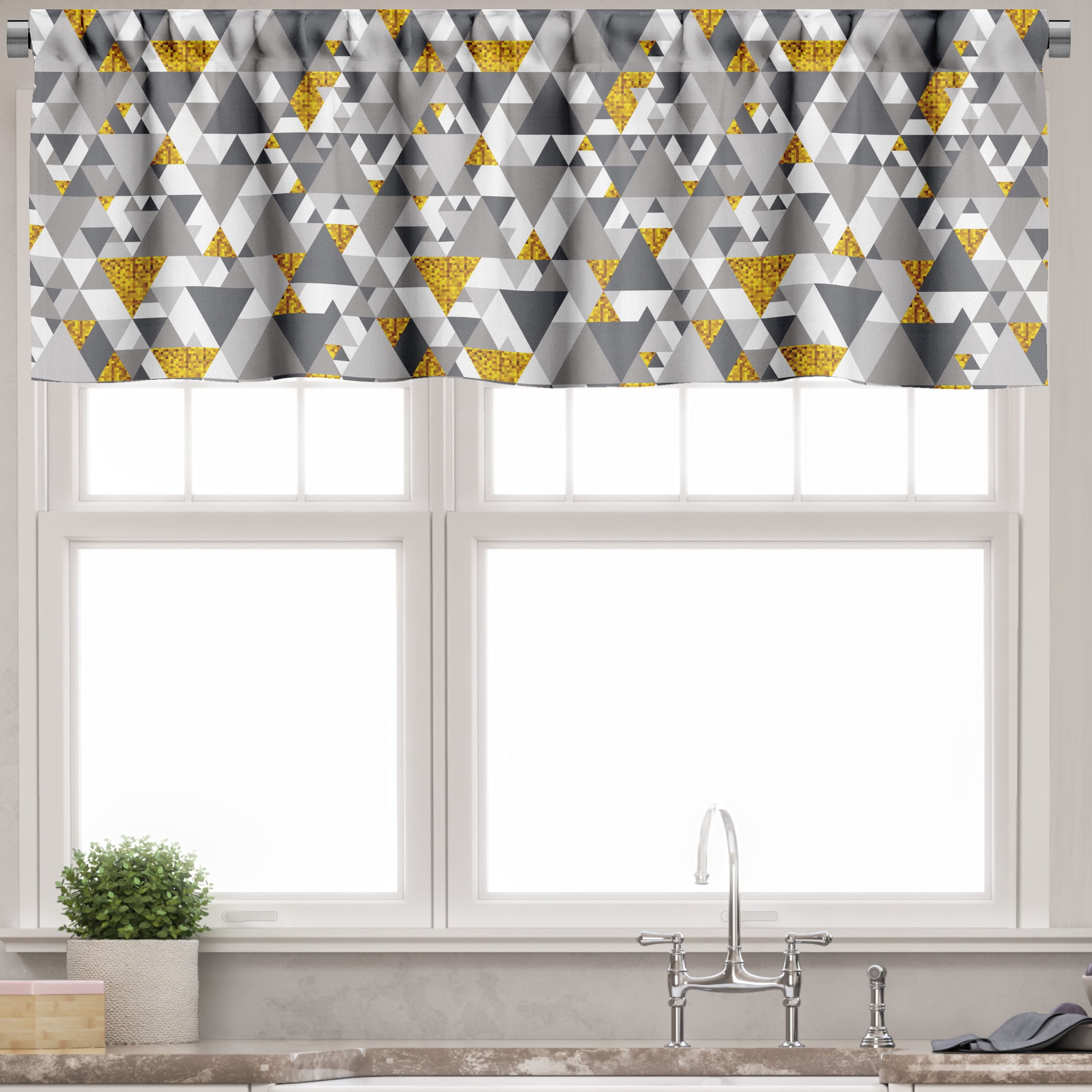 Ambesonne Yellow Grey Window Valance, Zig Zag Triangles, 54" X 18 ...