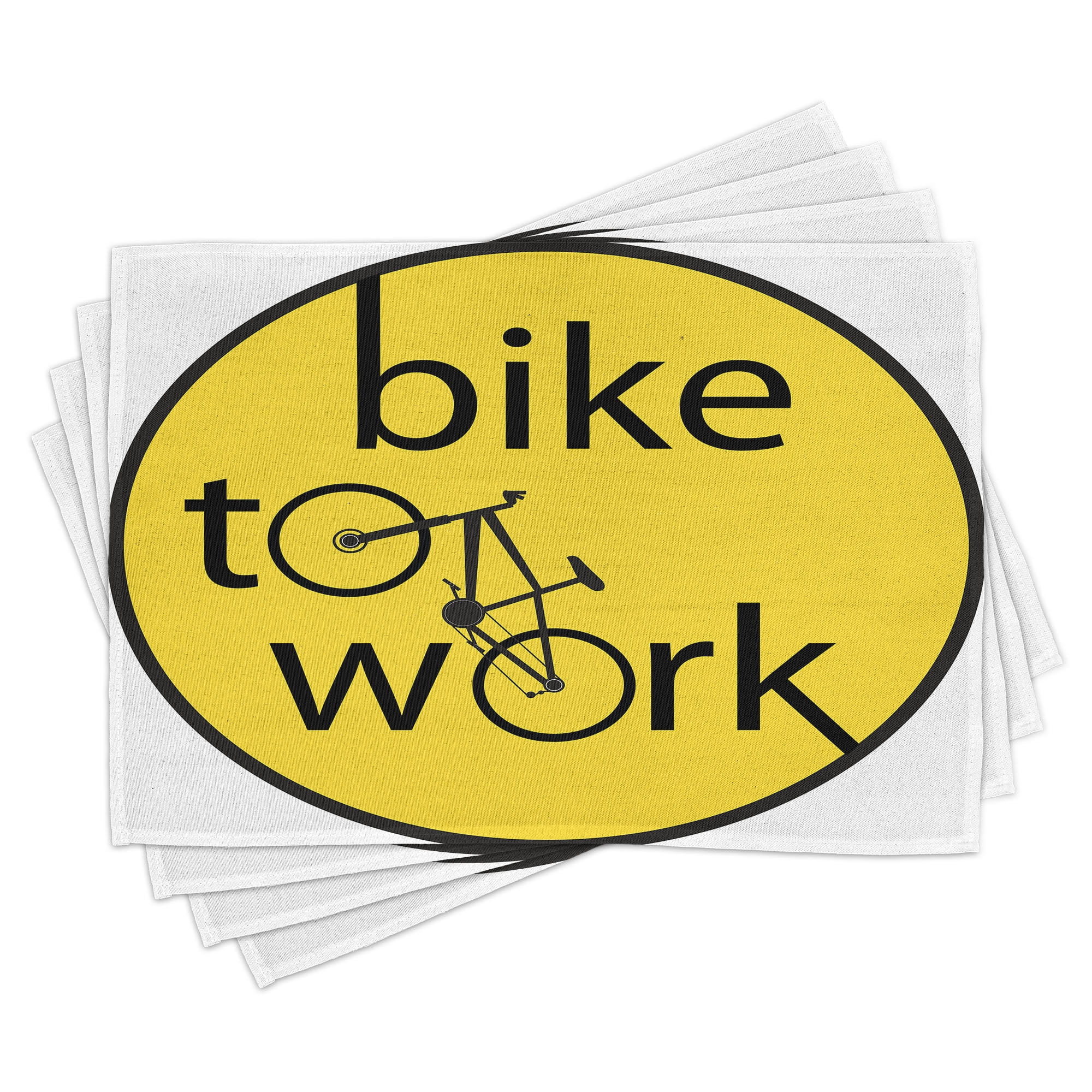 Ambesonne Yellow Place Mats Set of 4, Bike to Work Lettering Sign ...