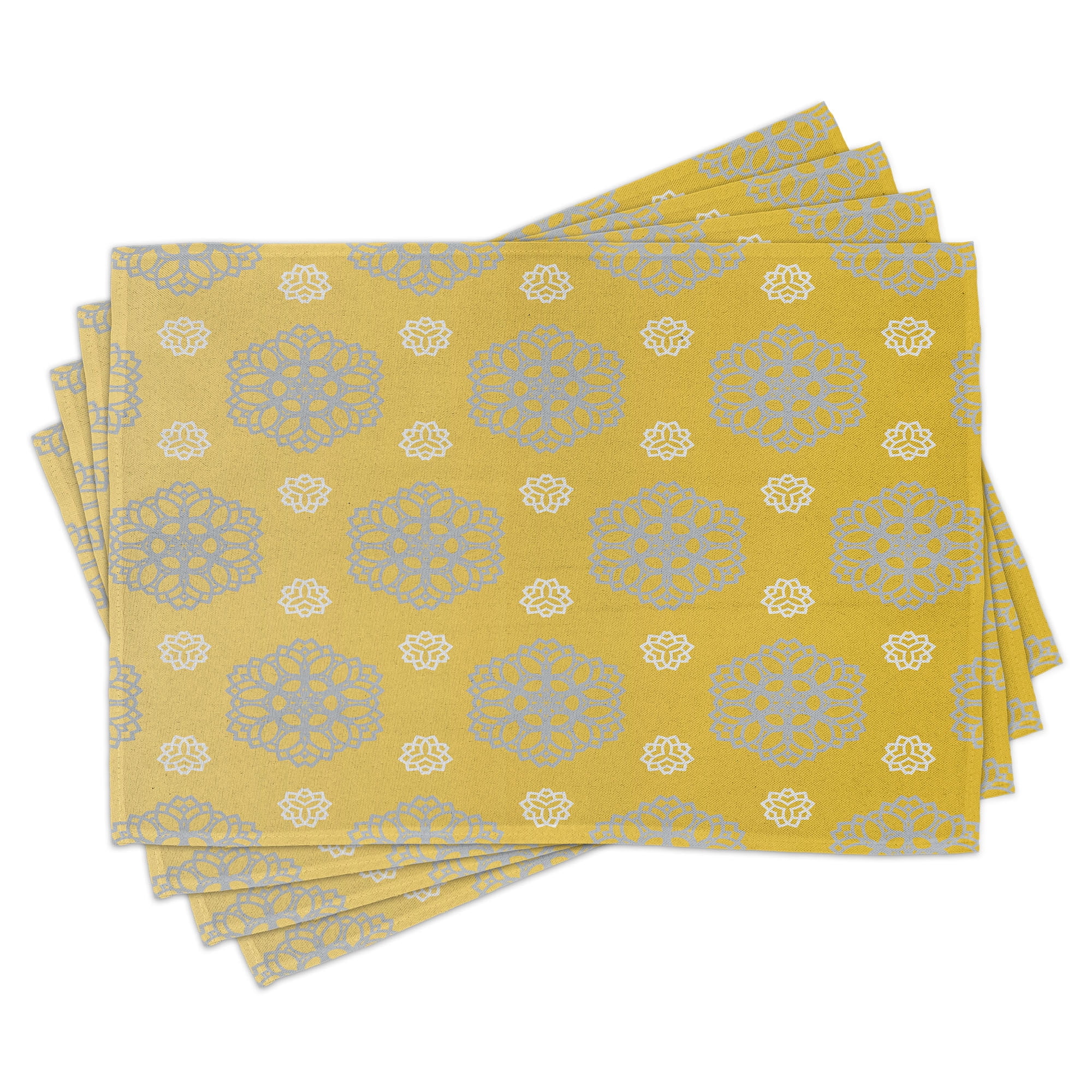 Ambesonne Yellow Place Mats Set of 4, Bohemic Flowers, Standard Size ...