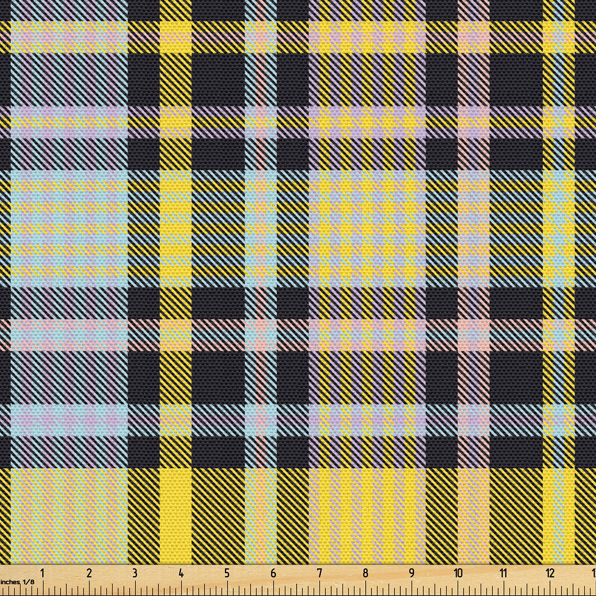 Ambesonne Yellow Plaid Fabric by the Yard Upholstery, Lines Retro ...