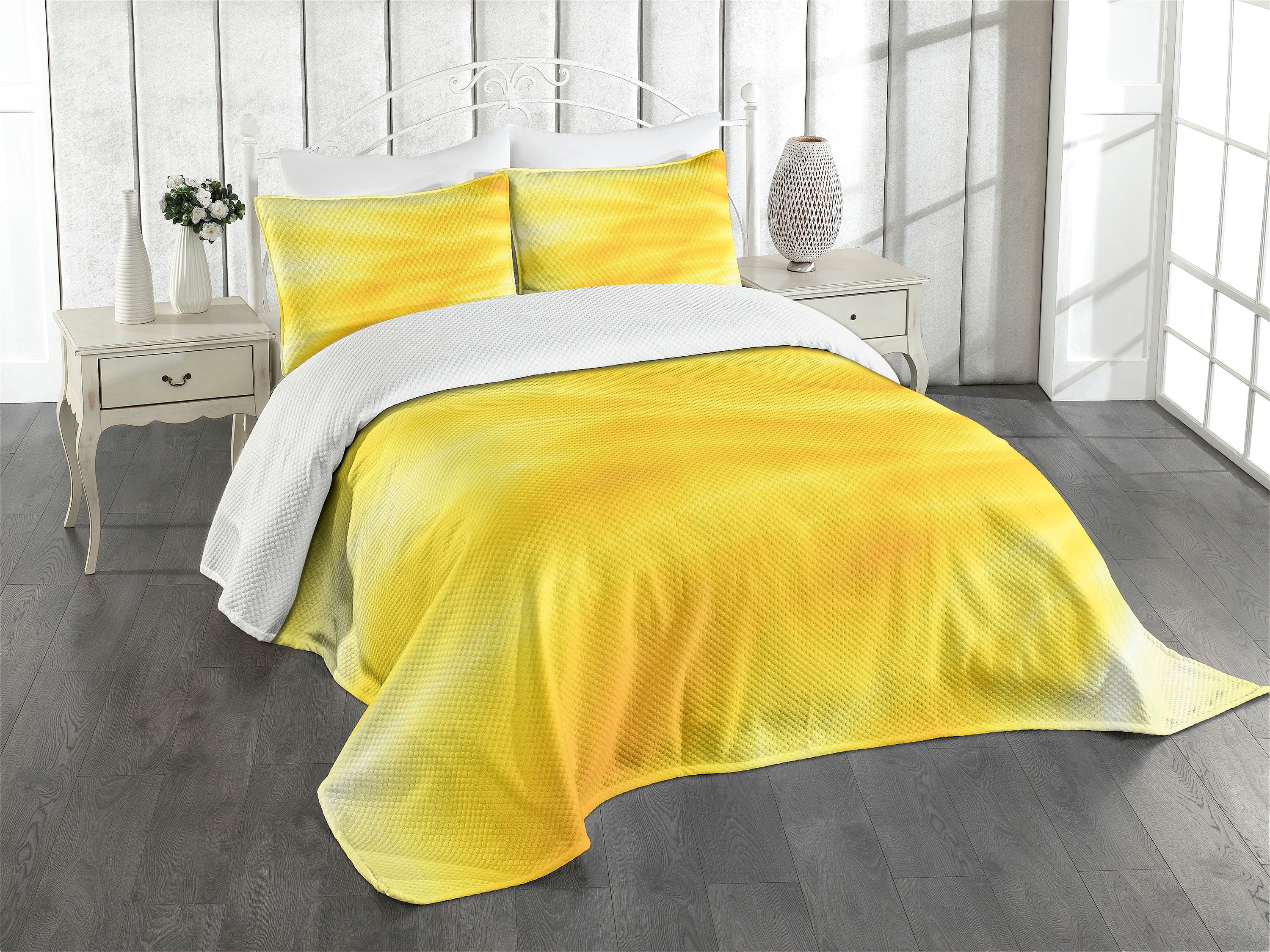 Ambesonne Yellow Quilted Bedspread Set 3 Pcs, Abstract Summer Sun ...