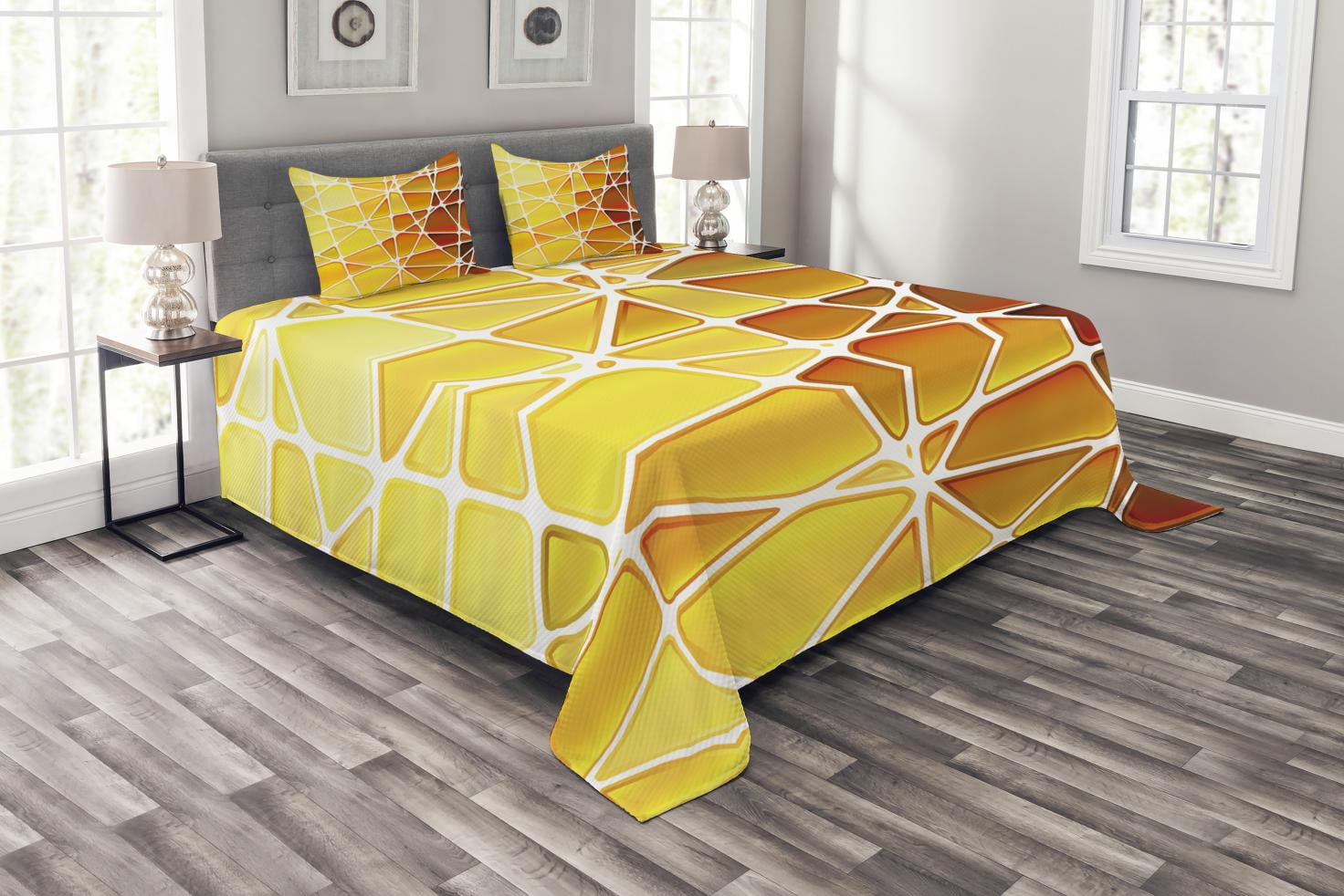 Ambesonne Yellow Quilted Bedspread Set 3 Pcs, Geometrical Ombre Shapes ...