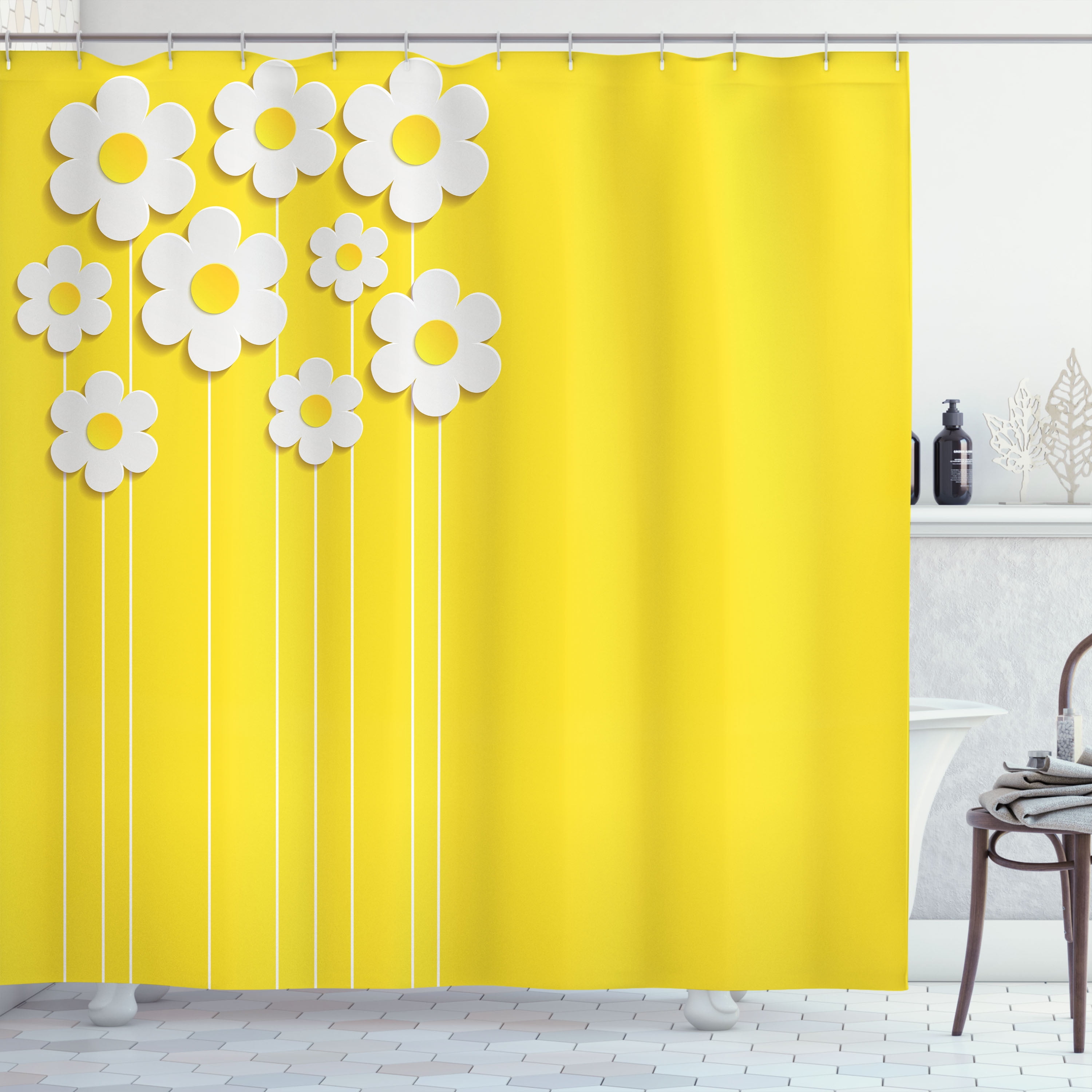 Ambesonne Yellow Shower Curtain Cartoon Spring Flowers 69wx70l