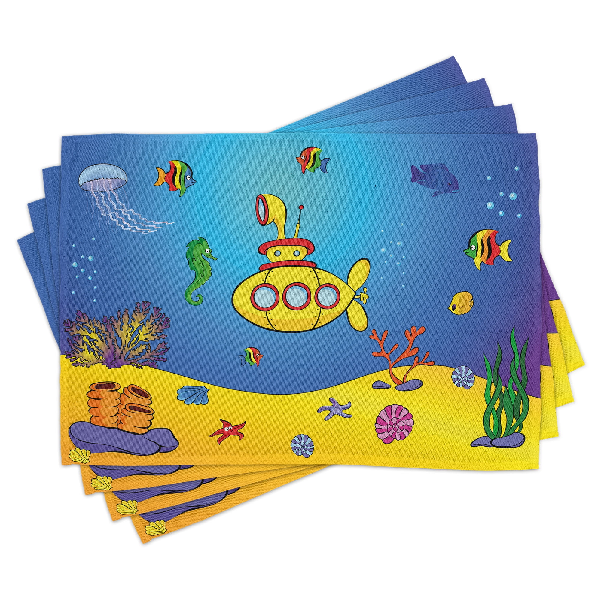 Ambesonne Yellow Submarine Place Mats Set of 4, Nautical, Standard Size ...
