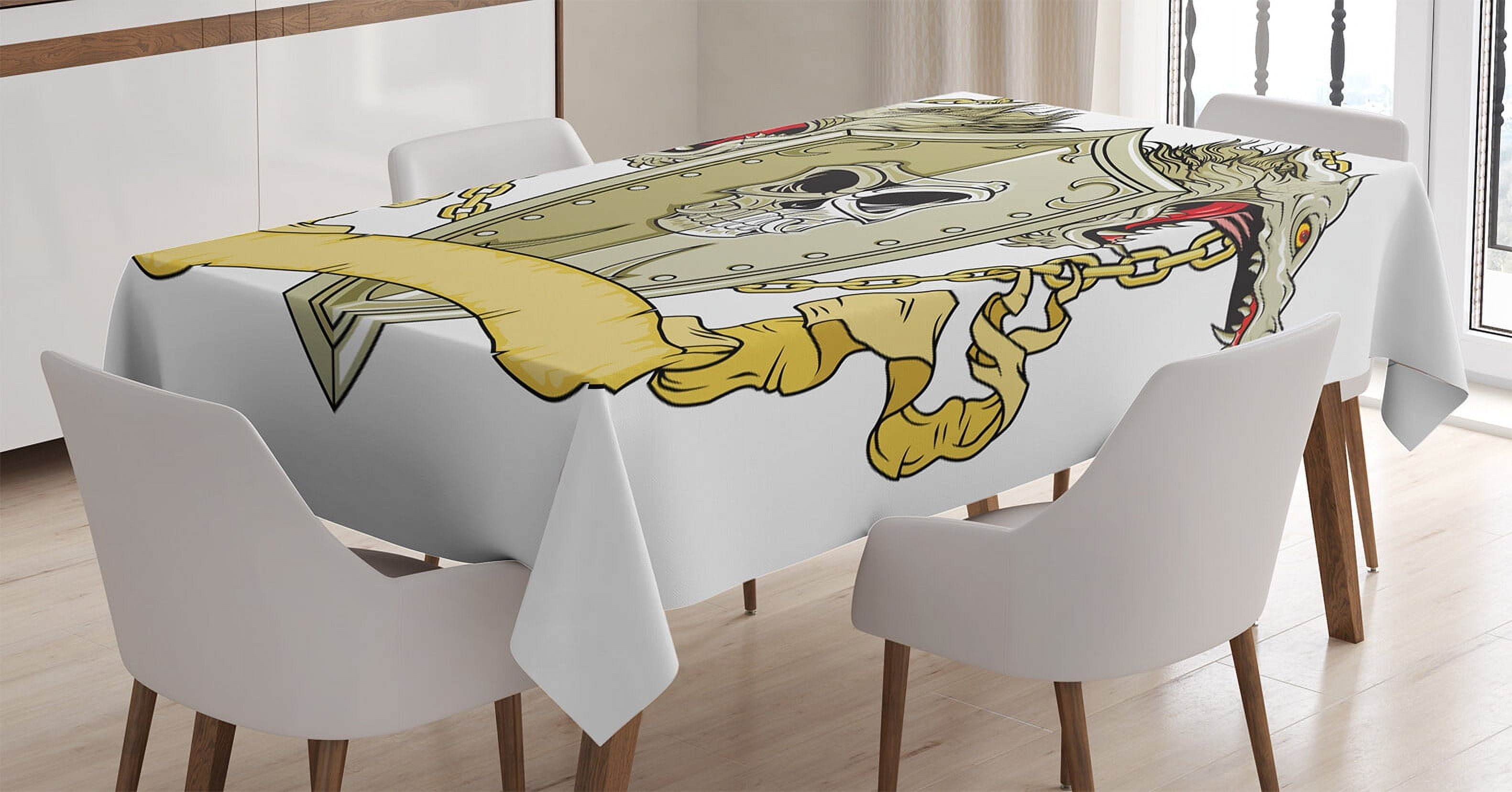 Ambesonne Yellow Tablecloth Rectangular Table Cover, Shield Dragon ...