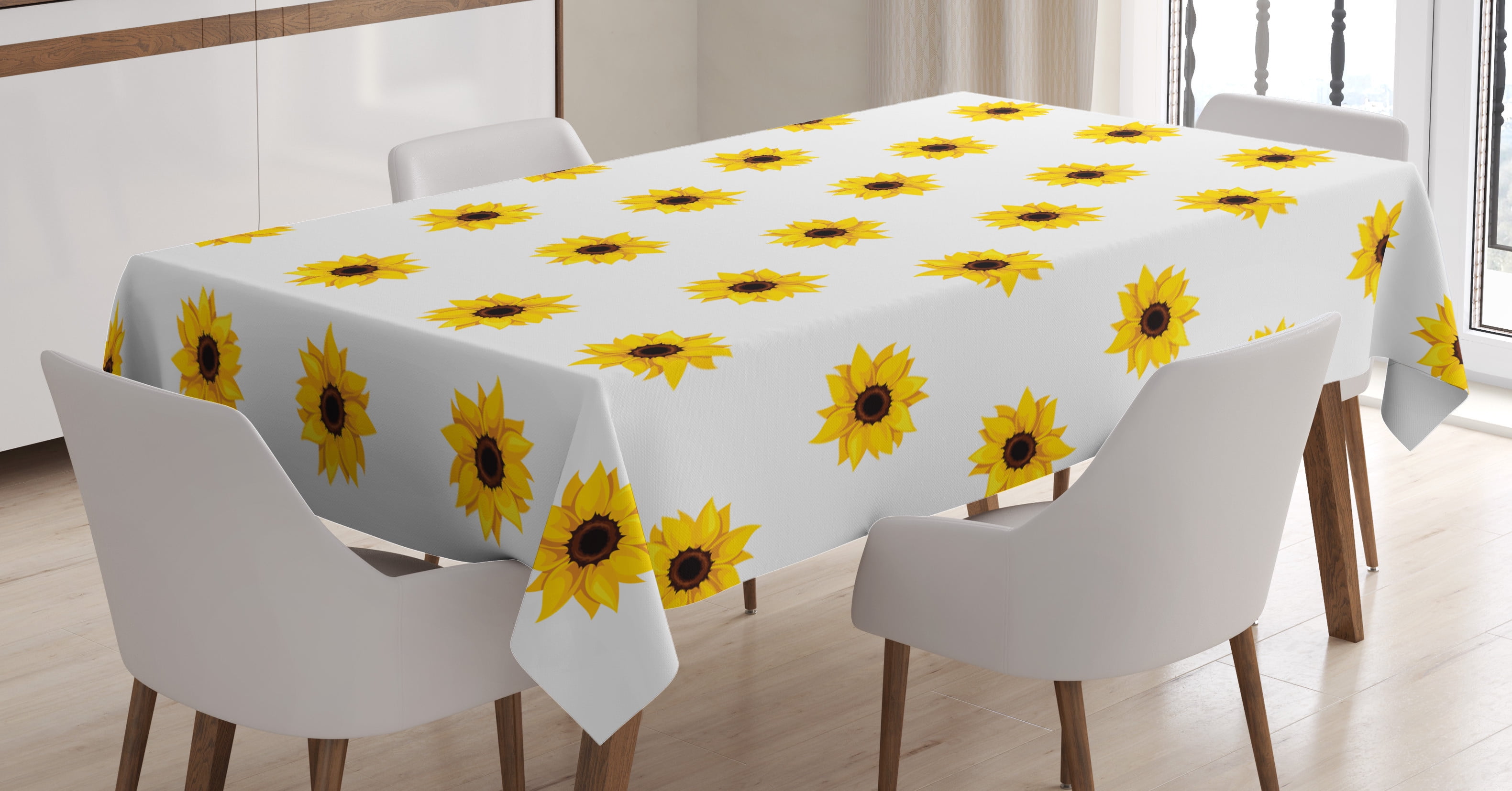 Ambesonne Yellow Tablecloth Rectangular Table Cover, Sunflower Pattern ...