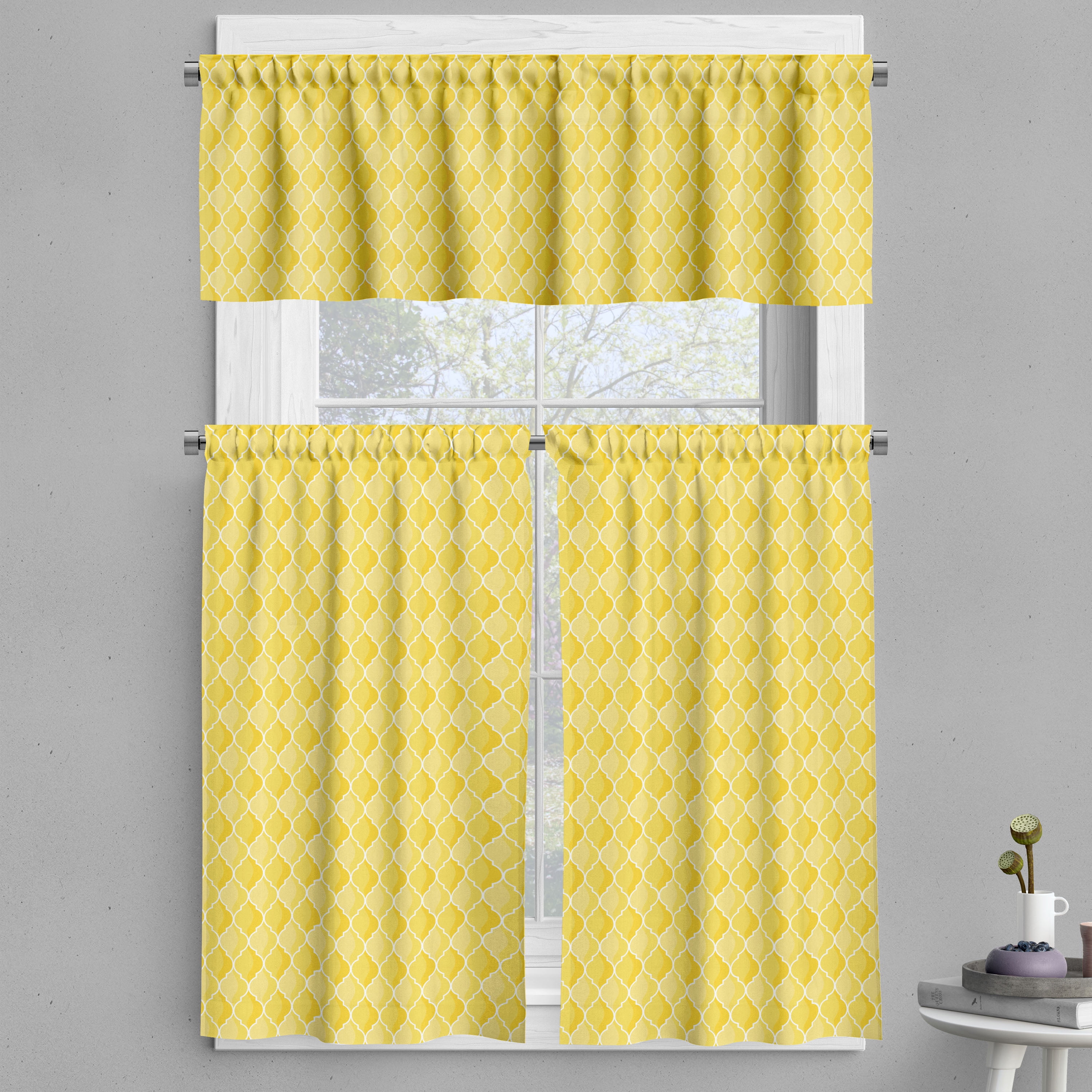 Ambesonne Yellow Valance & Curtain, Moroccan Trellis, 55"x30", Mustard ...