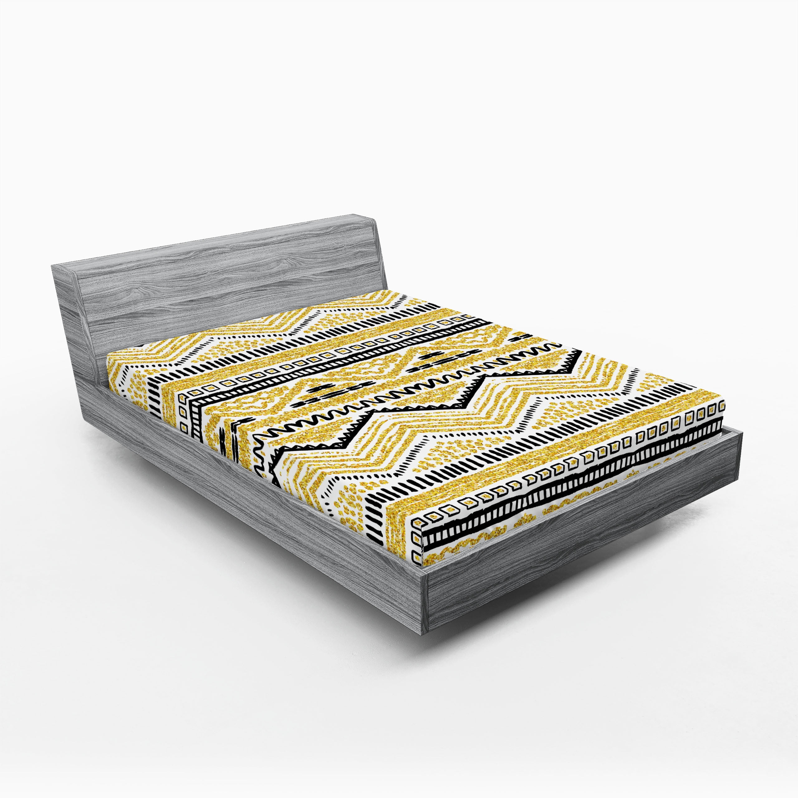 Ambesonne Yellow and Black Fitted Sheet, Zig Zag Lines, Full Size ...