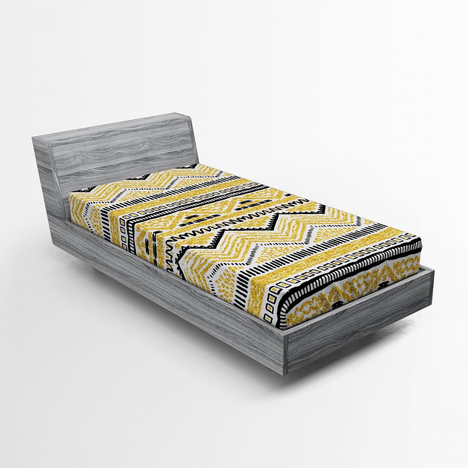 Ambesonne Yellow and Black Fitted Sheet, Zig Zag Lines, Twin XL Size ...