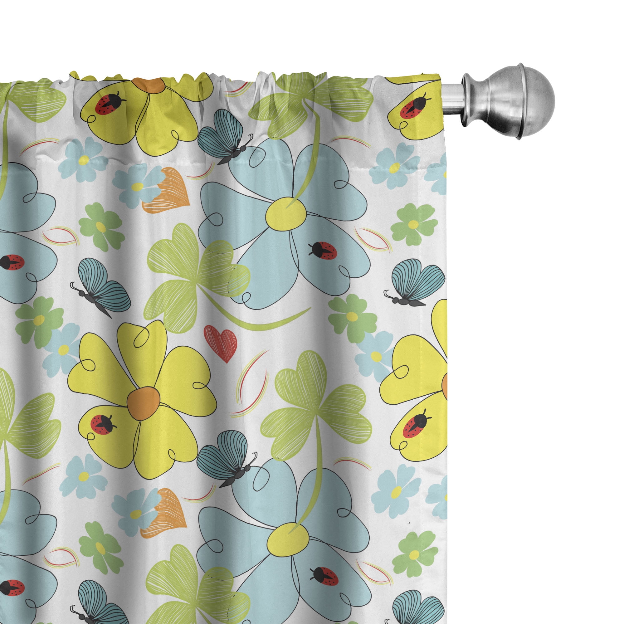 Ambesonne Yellow and Blue Curtains, Daisy Shamrock, Pair of 28"x84 ...